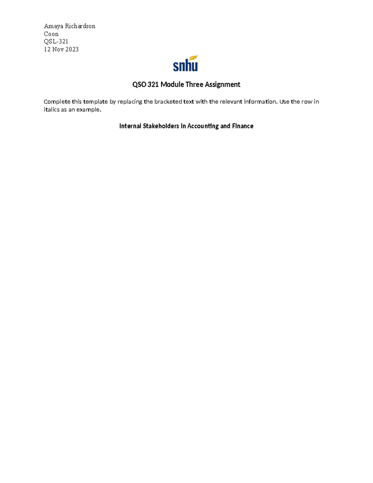 Qso 321 Module Three Assignment Template Coon Qsl 12 Nov 2023 Qso 321 Module Three Assignment