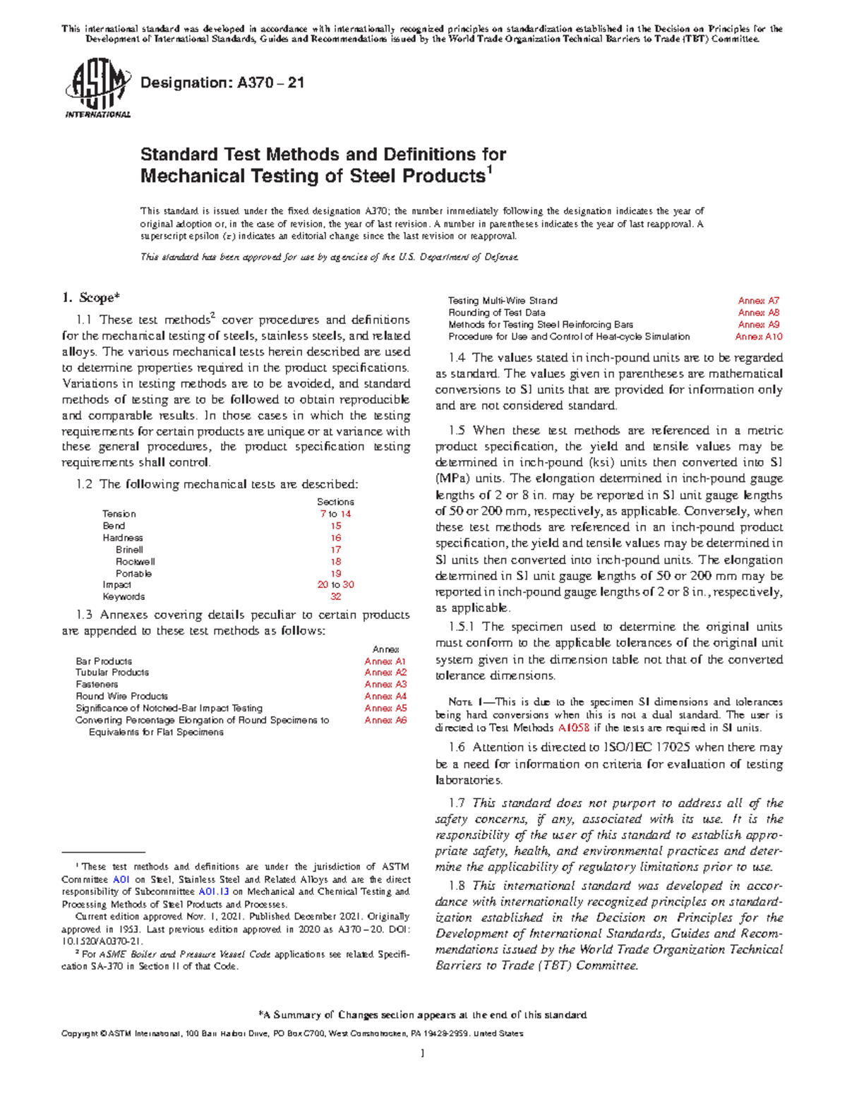ASTM A370 2021 - aaaaa - Designation: A370 − 21 Standard Test Methods ...