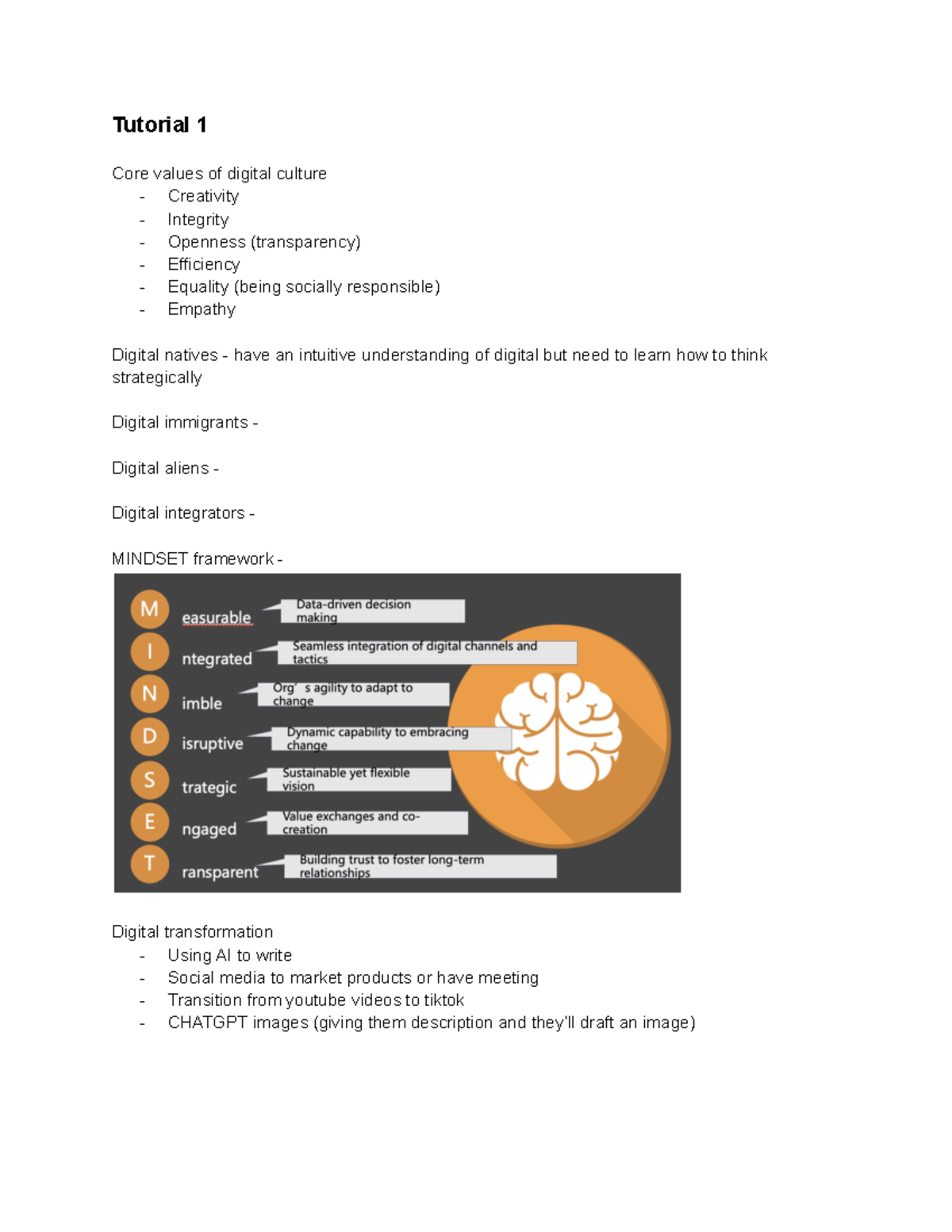Digital Marketing Notes - Tutorial 1 Core values of digital culture ...