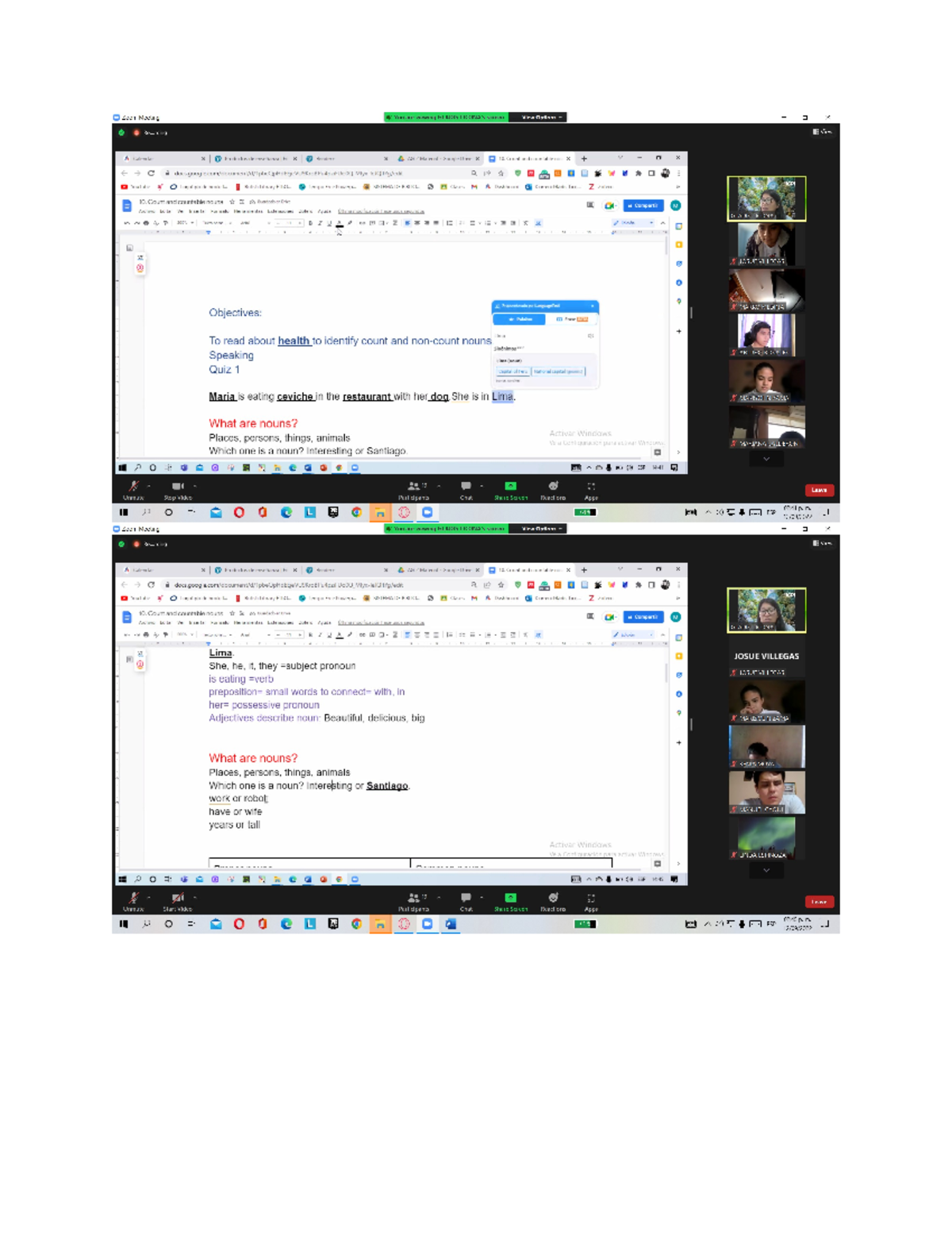 Doc1 - economia - Zoom Meeting You are viewing GLADIS TICONA screen ...
