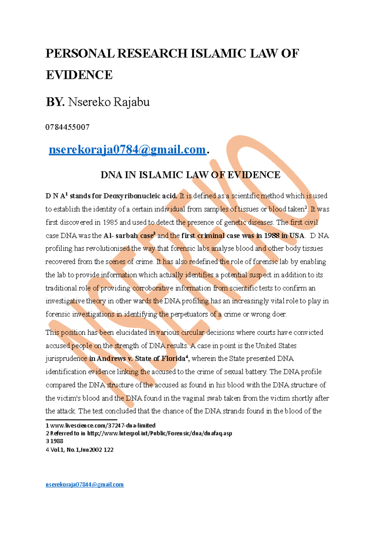 Personal Research Islamic LAW OF Evidence - PERSONAL RESEARCH ISLAMIC ...