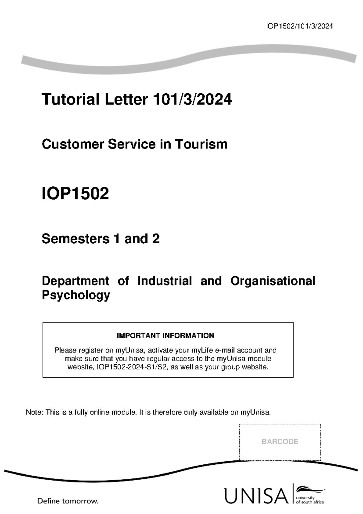 101 2024 3 b - Tutorial Letter 101/ 3 / 2024 Customer Service in ...
