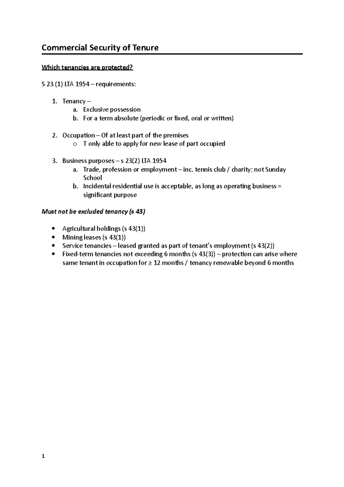 05 Commercial Security of Tenure - Commercial Security of Tenure Which ...