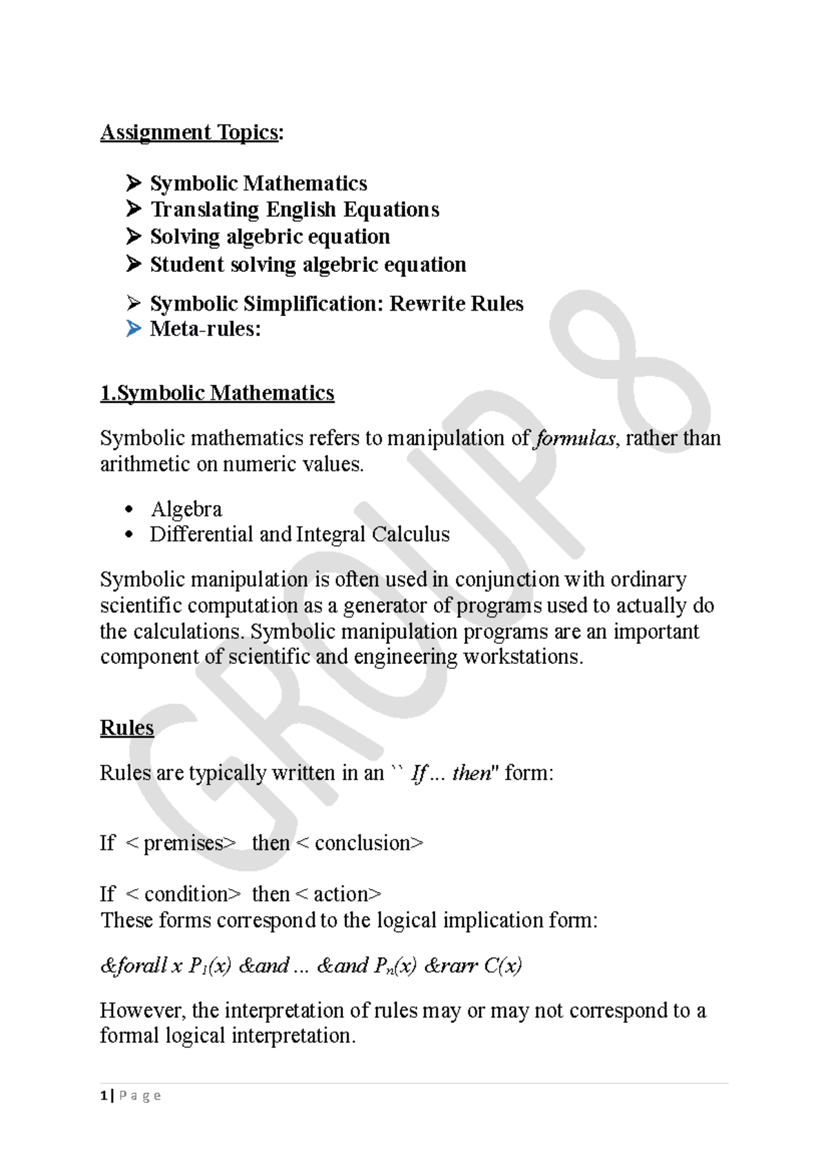 Mathemathics - notes - Assignment Topics: Symbolic Mathematics ...