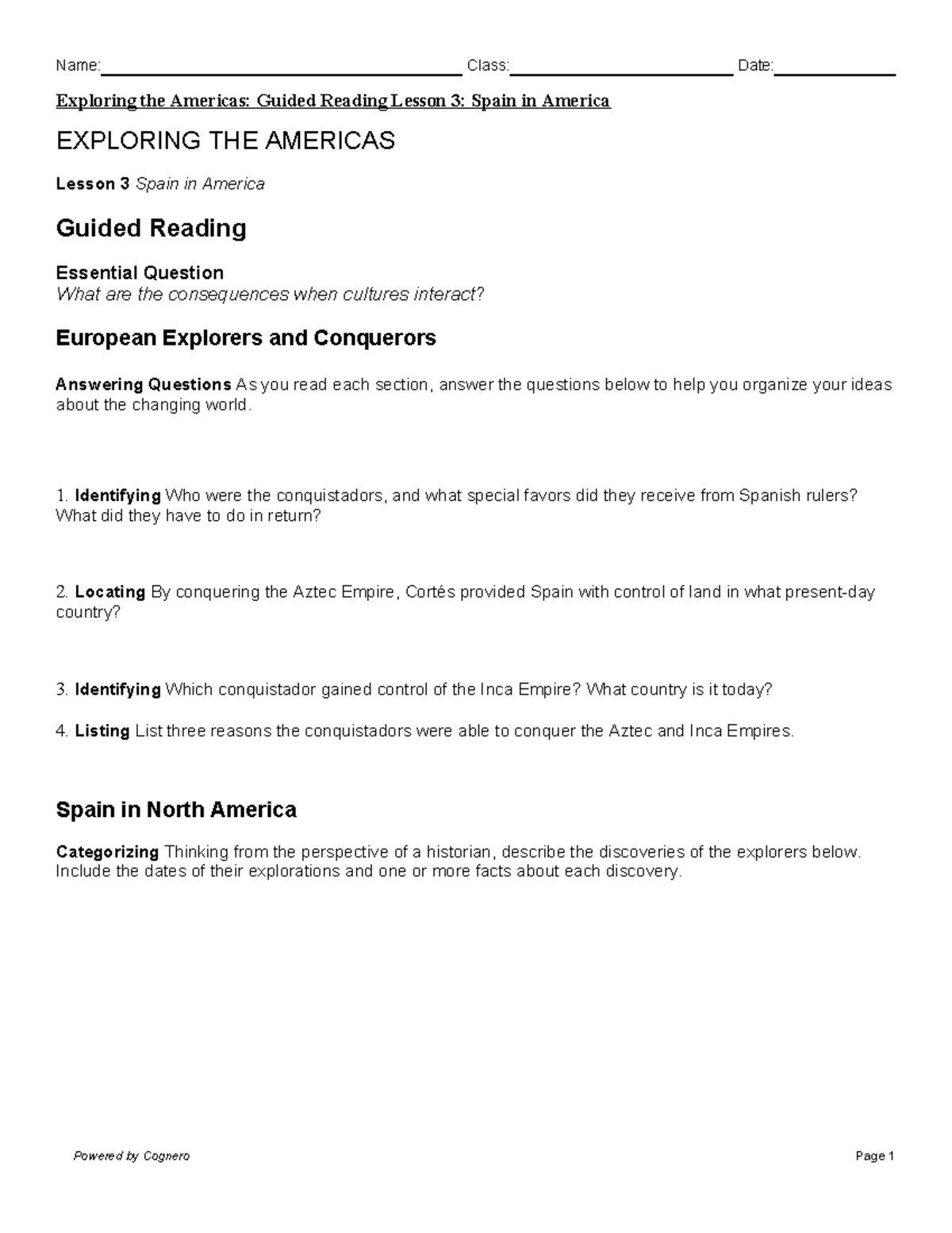 Chapter 2 Guided Reading Lesson 3 key 27gd3iq - Exploring the Americas ...