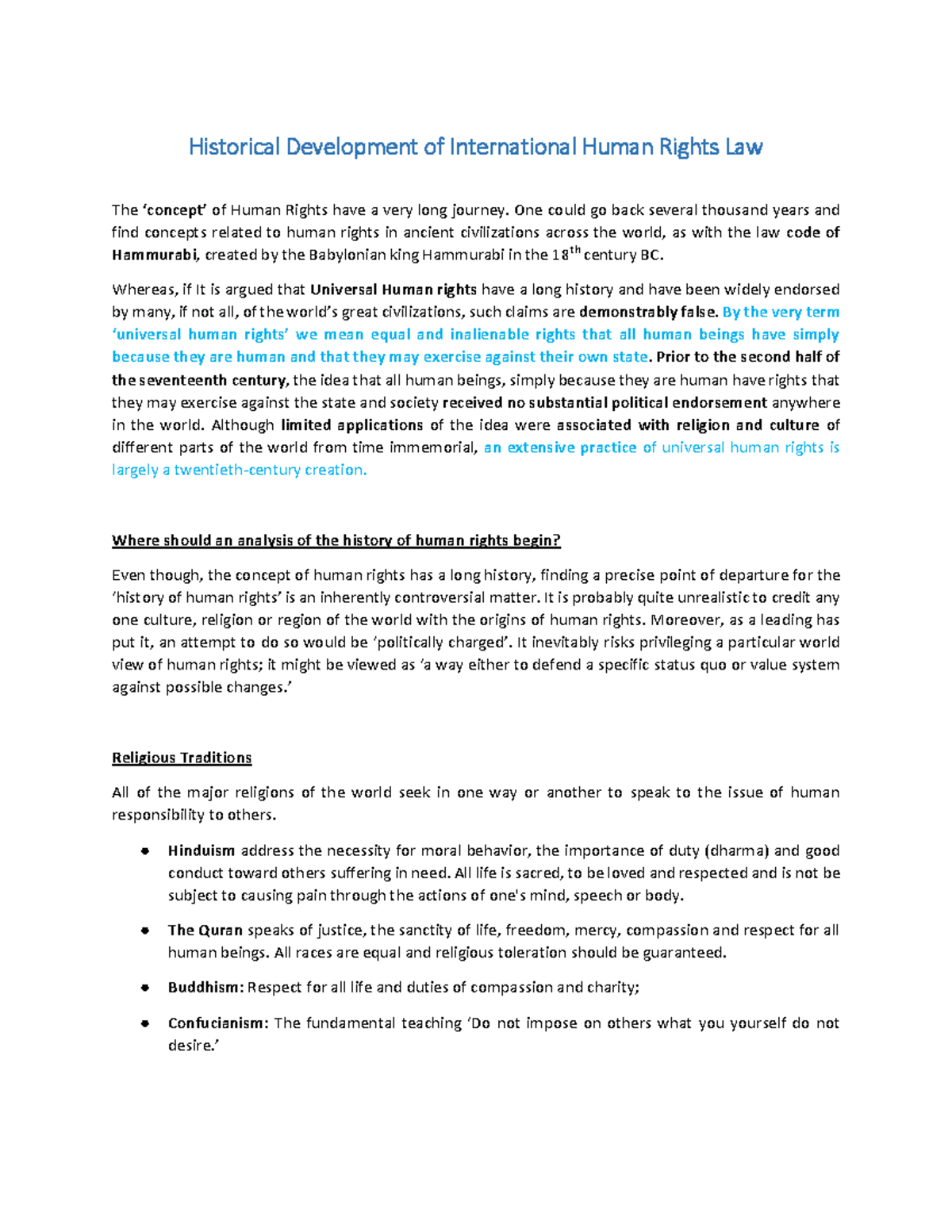 Historical Development of International Human Rights Law - JU - Studocu