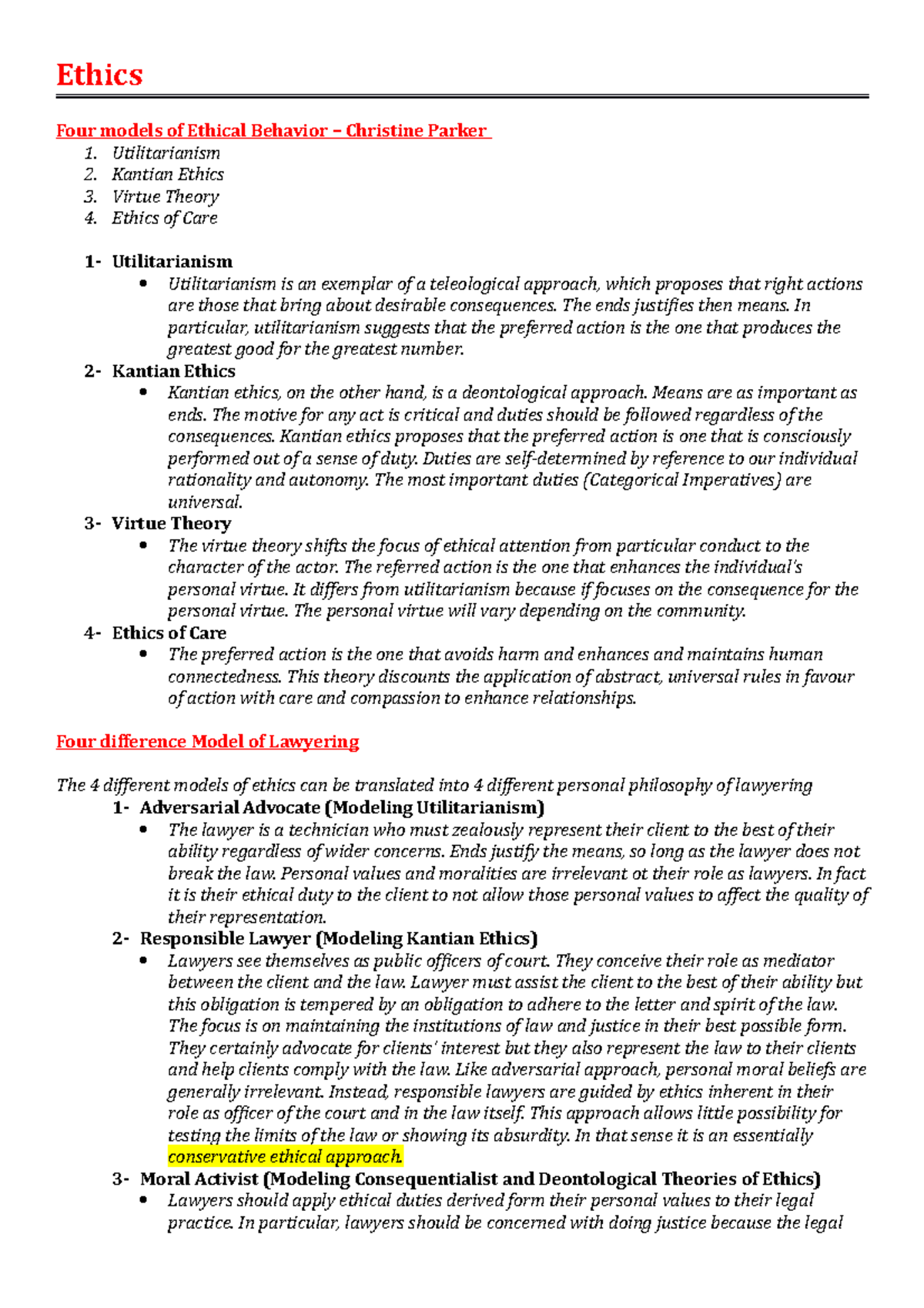 Ethics - Ethics Four models of Ethical Behavior – Christine Parker 1 ...