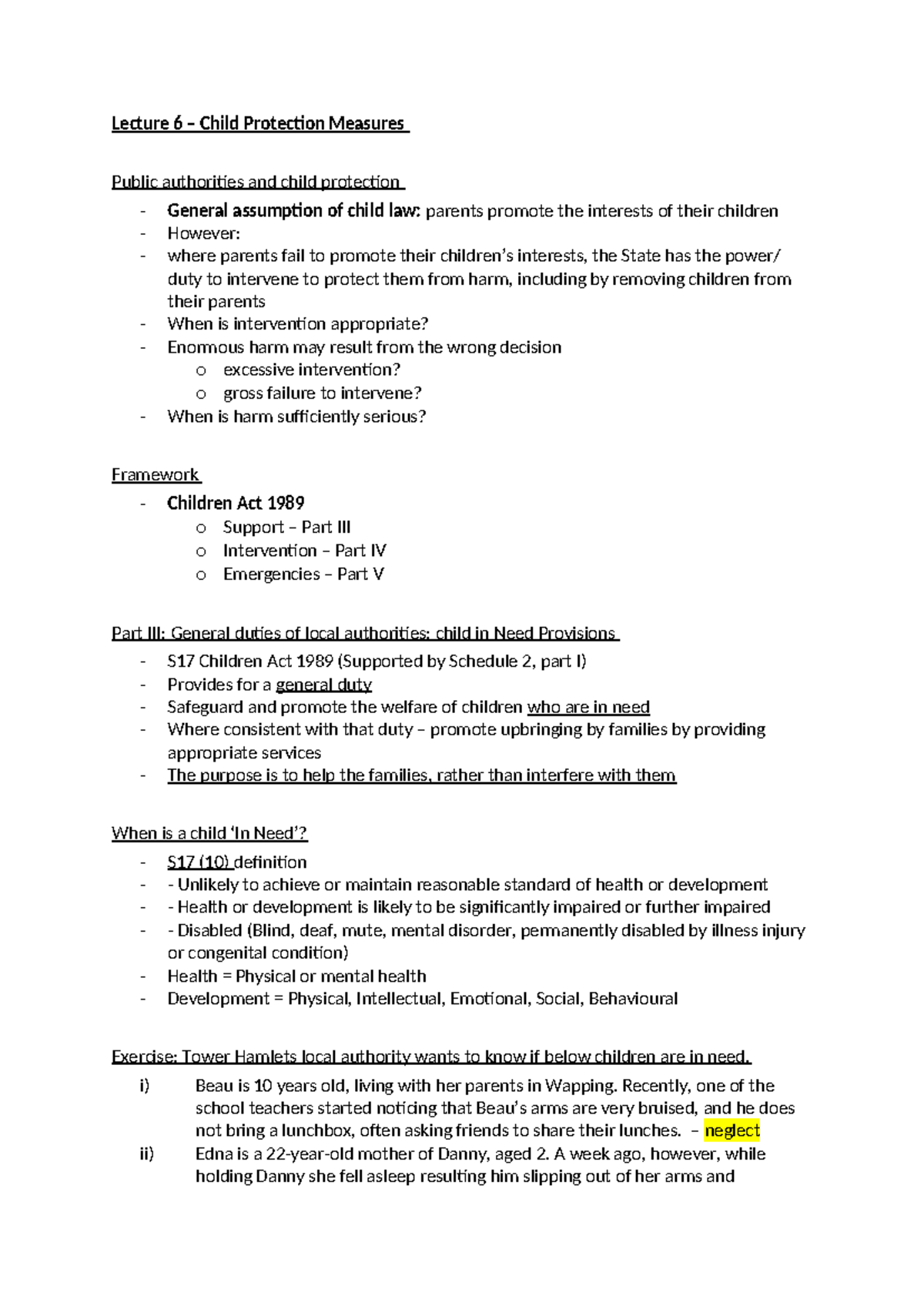 Lecture 6 - Child Protection Measures - Lecture 6 – Child Protection ...