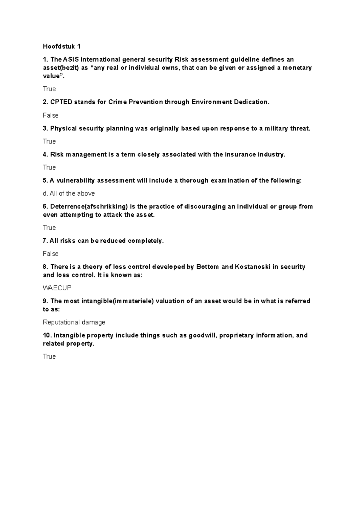 Vraag en antwoord - The ASIS international general security Risk ...