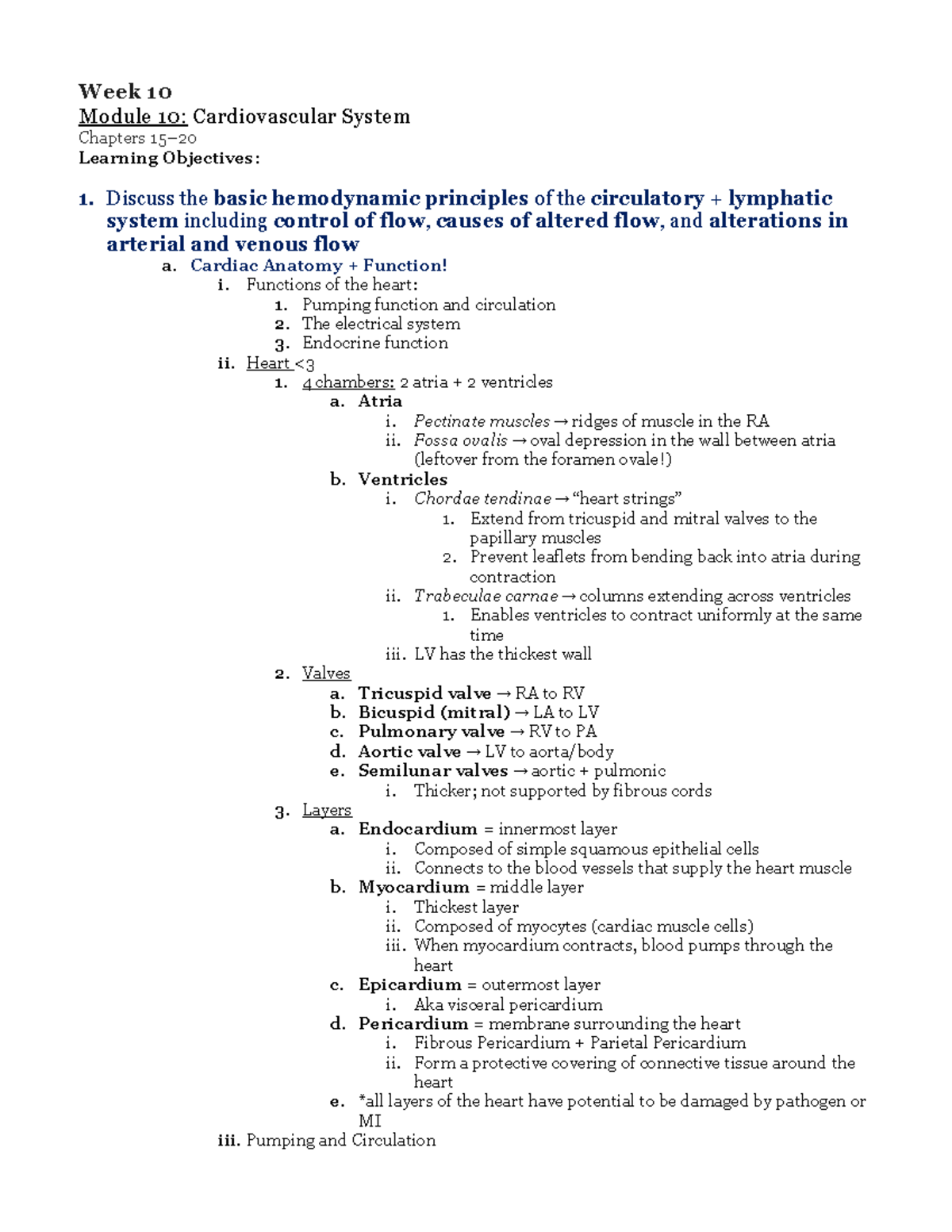 Exam 3 Learning Objectives - Week 10 Module 10: Cardiovascular System ...