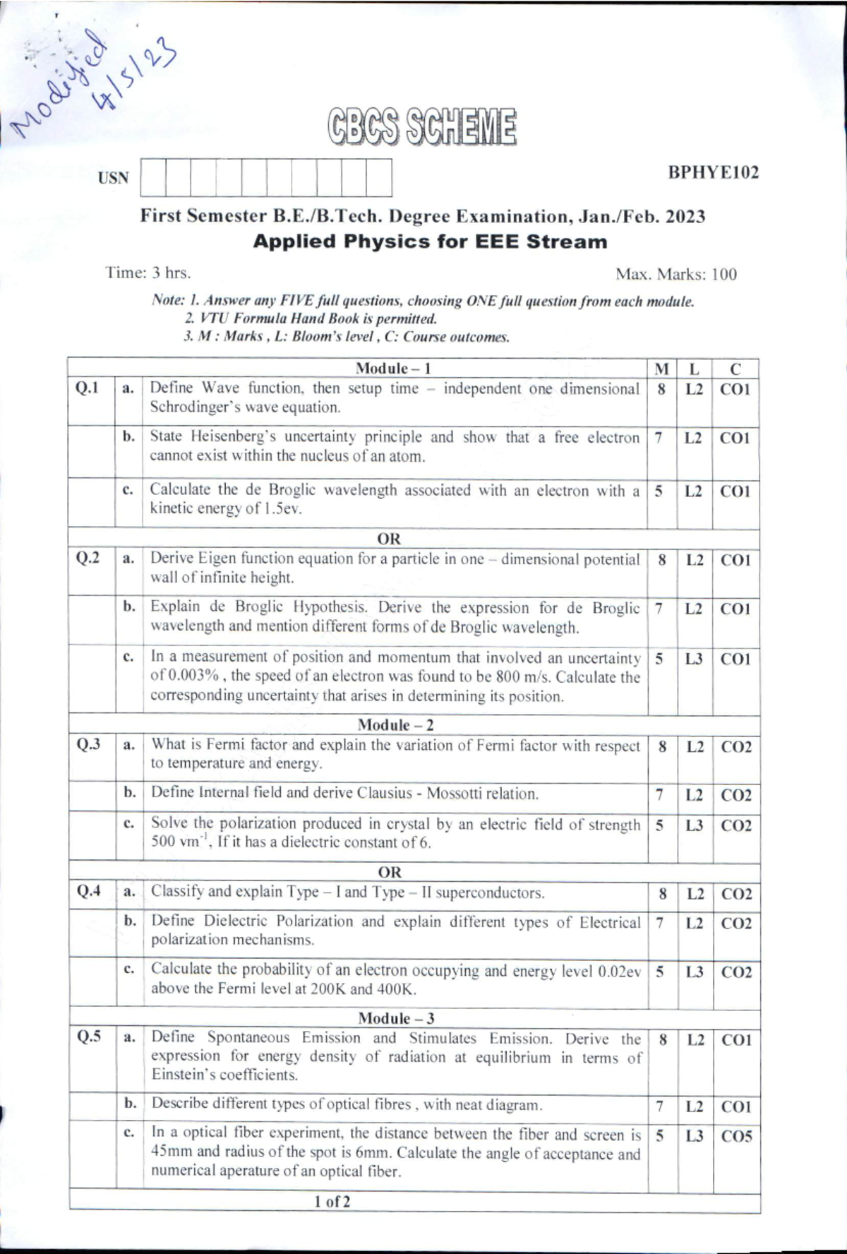 SCH Bphye 102 - ...... - modifier 415123 CBCS SCHEME USN BPHYE102 First Semester Degree ...