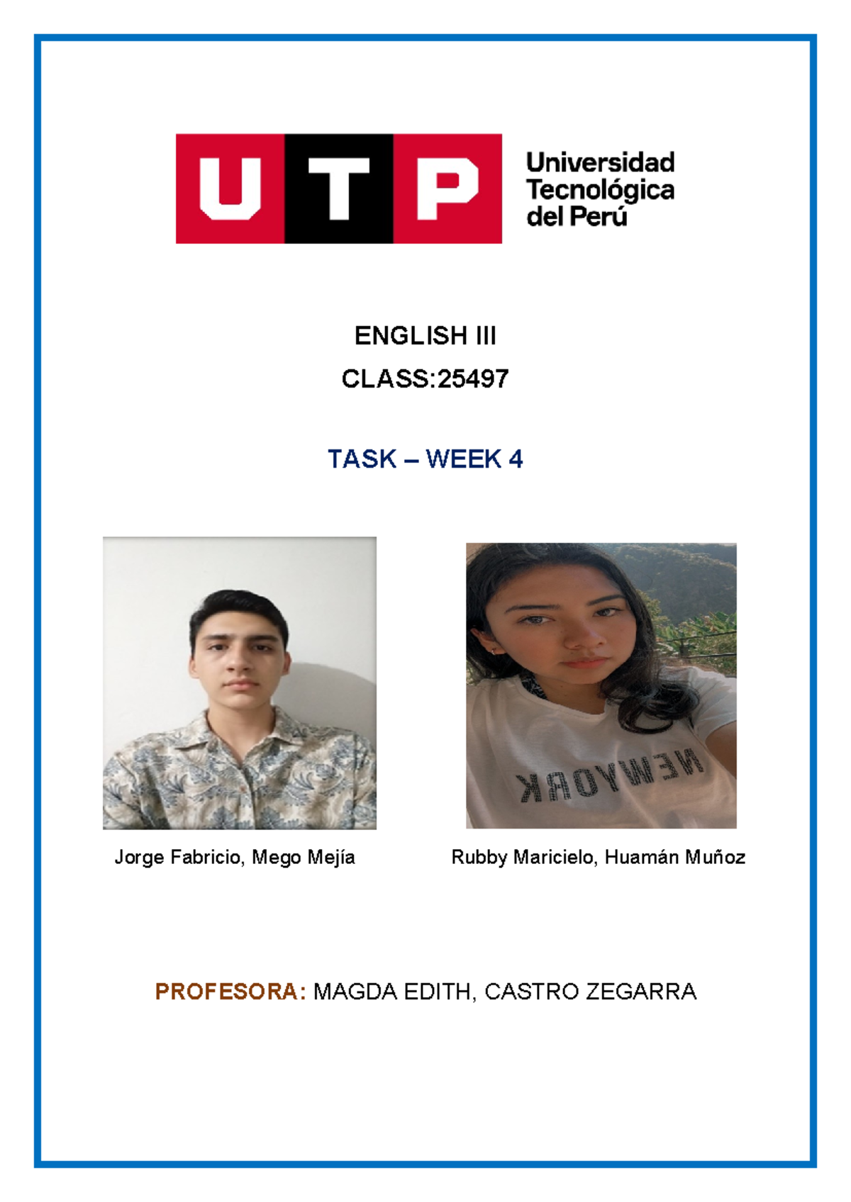 TASK WEEK 04 - Inglés III - Ingles III - ENGLISH III CLASS: TASK – WEEK ...