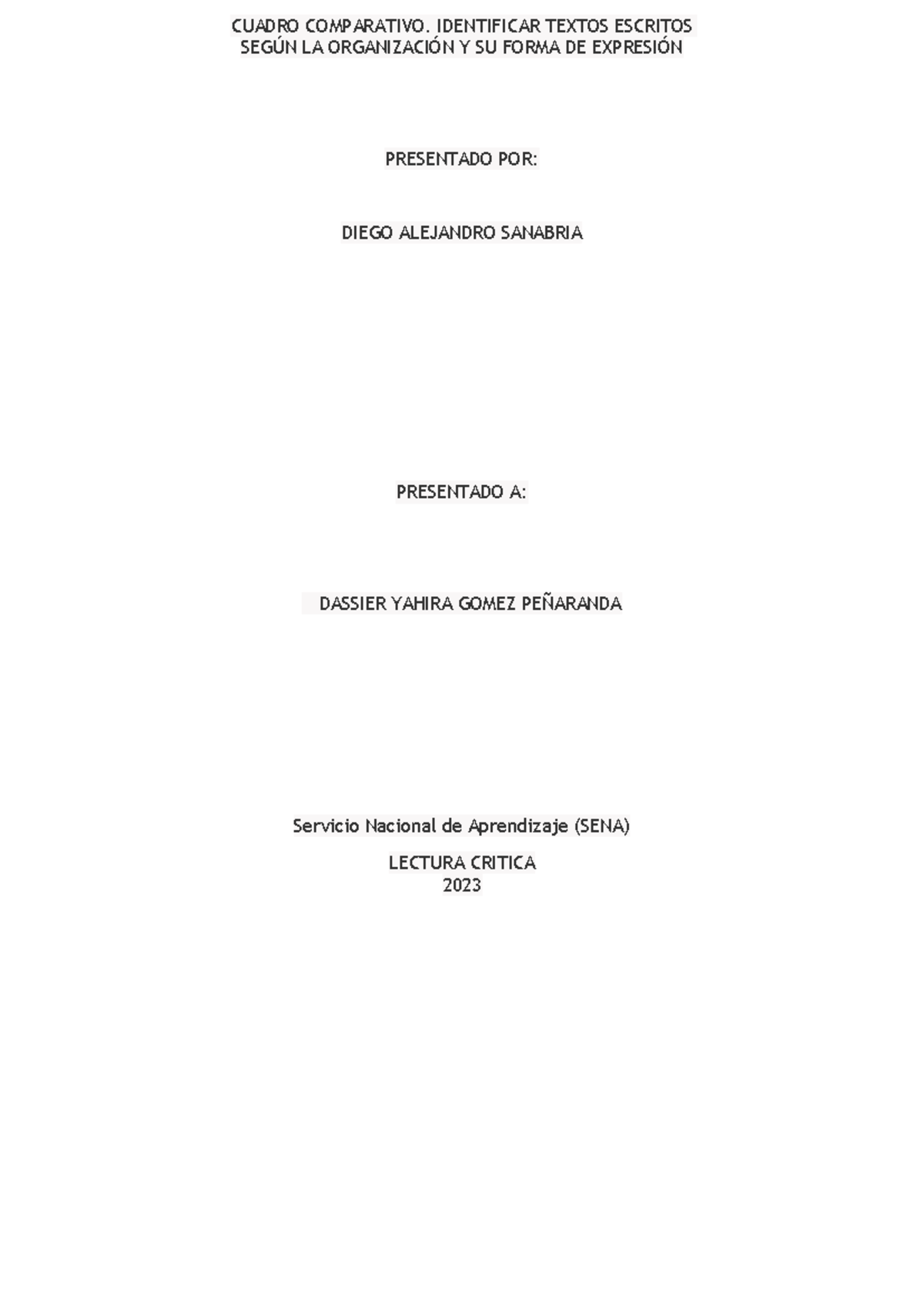 Cuadro comparativo - Lectura - CUADRO COMPARATIVO. IDENTIFICAR TEXTOS ...