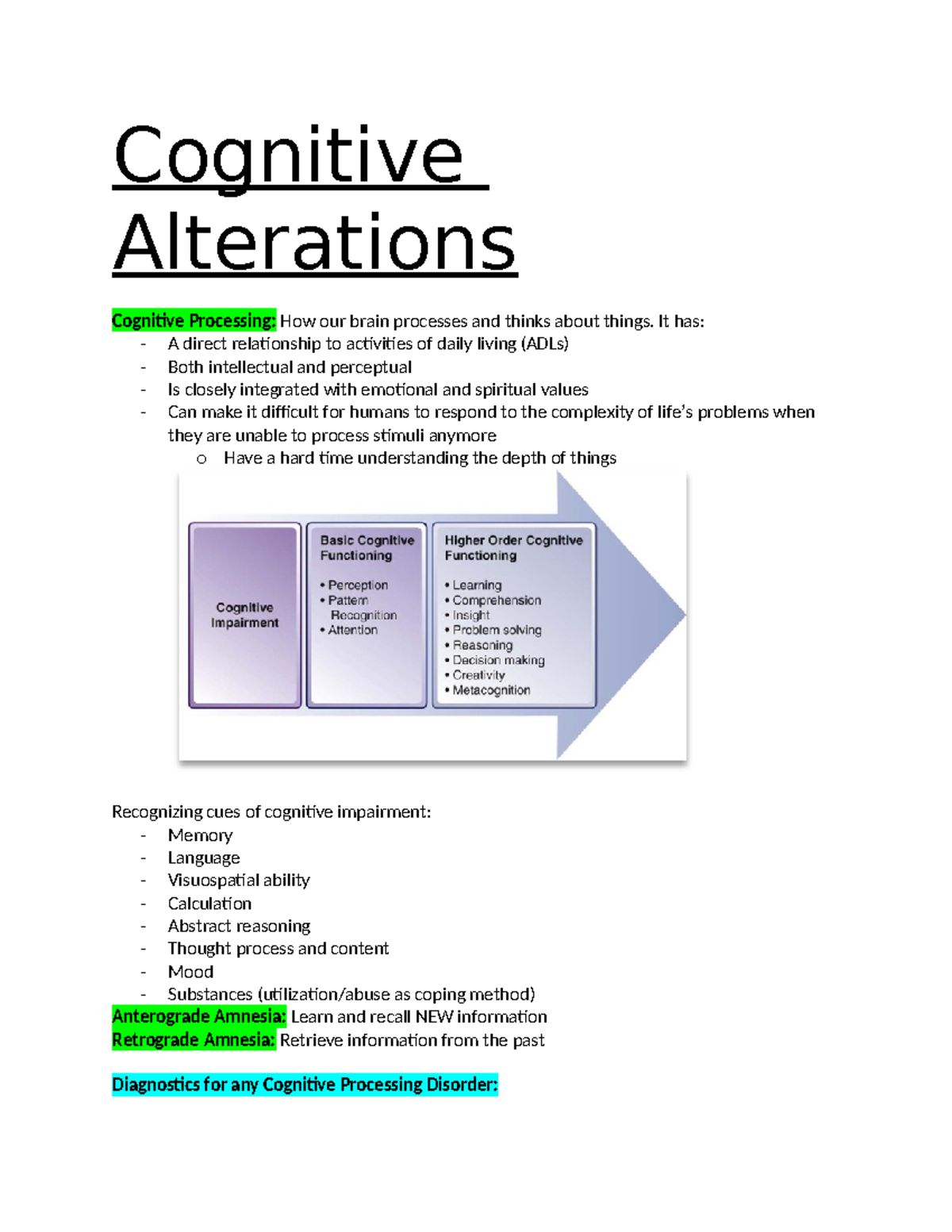 Cognitive Alterations - Cognitive Alterations Cognitive Processing: How ...