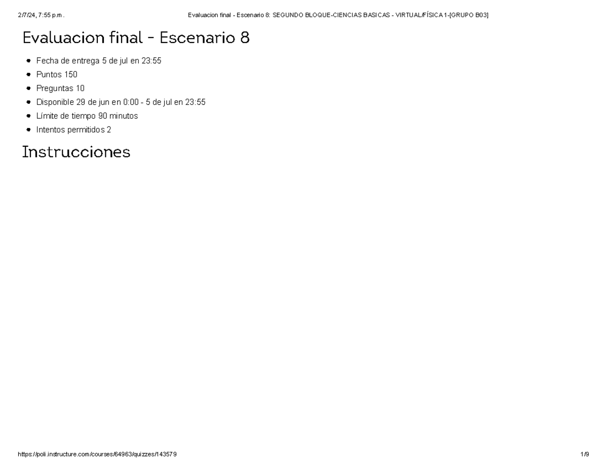 Evaluacion final - Escenario 8 - Fisica 1 - Evaluacion final - Escenario 8 Fecha de entrega 5 de ...