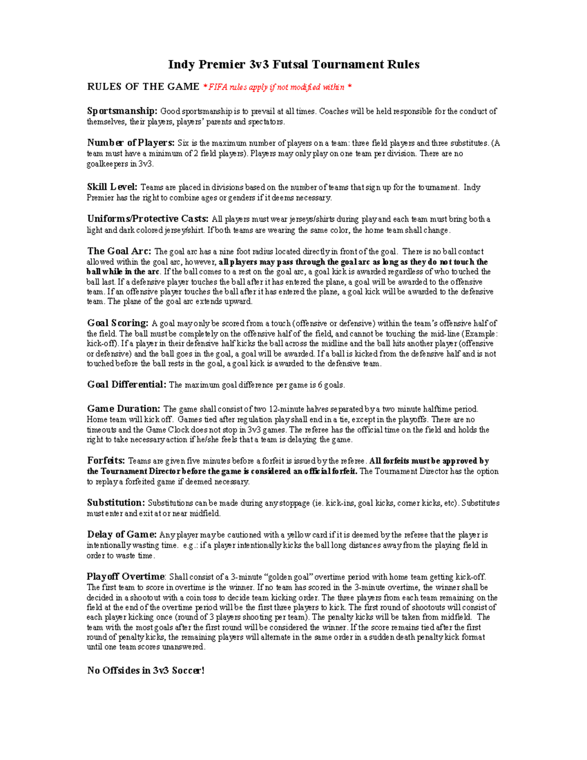 3v3 ip tournament rules - Indy Premier 3v3 Futsal Tournament Rules ...