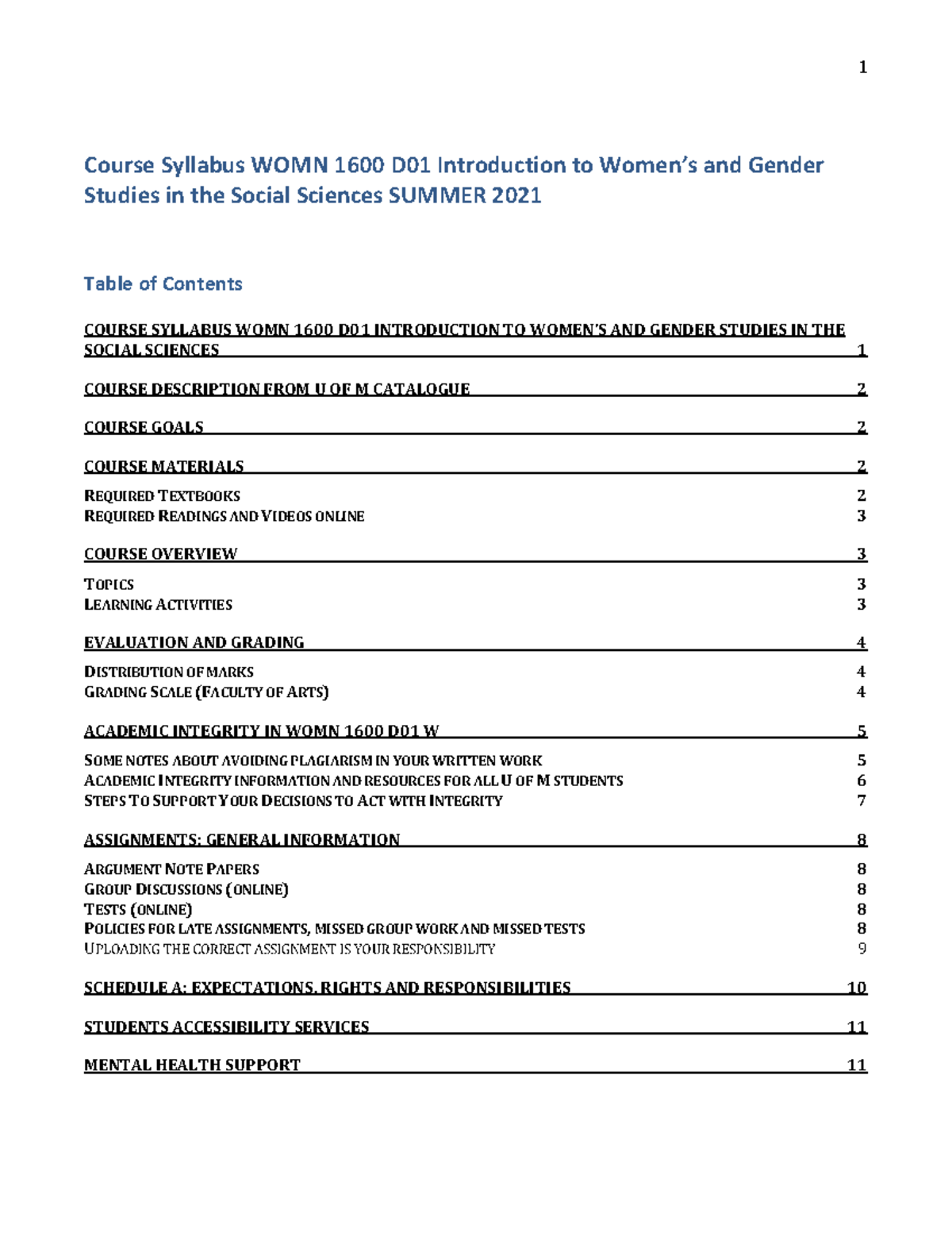 WOMN 1600 D01 Syllabus Summer 2021 Bednar - Course Syllabus WOMN 1600 ...