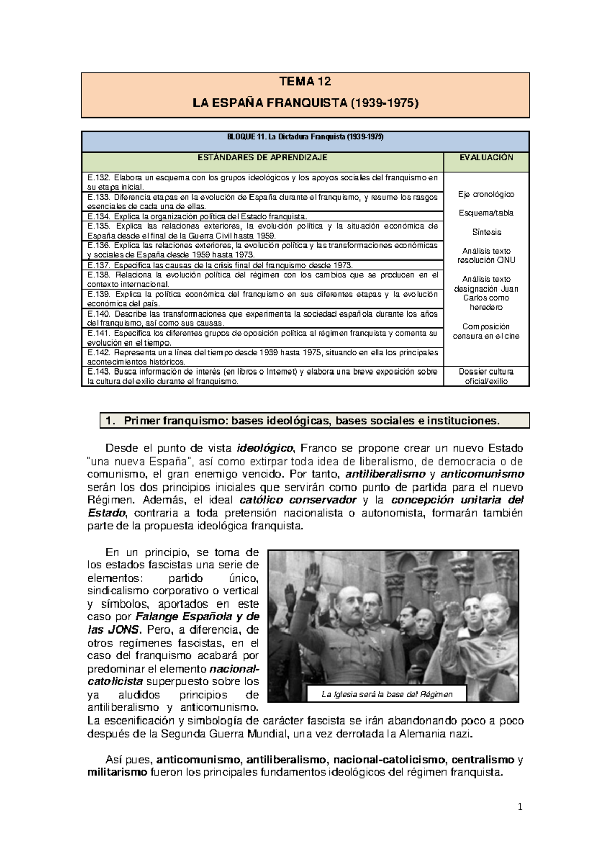Tema 12 La España Franquista 1939 1975 N Tema 12 La España