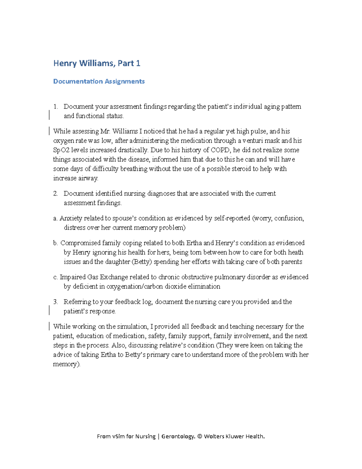 Gerontology Case Henry Williams Part1 DA - Henry Williams, Part 1 ...