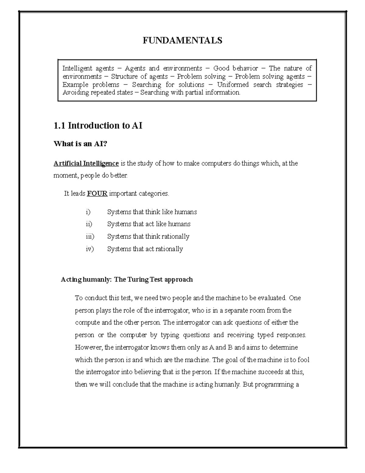 Artificial Intelligence Notes and Important Stuff - FUNDAMENTALS ...
