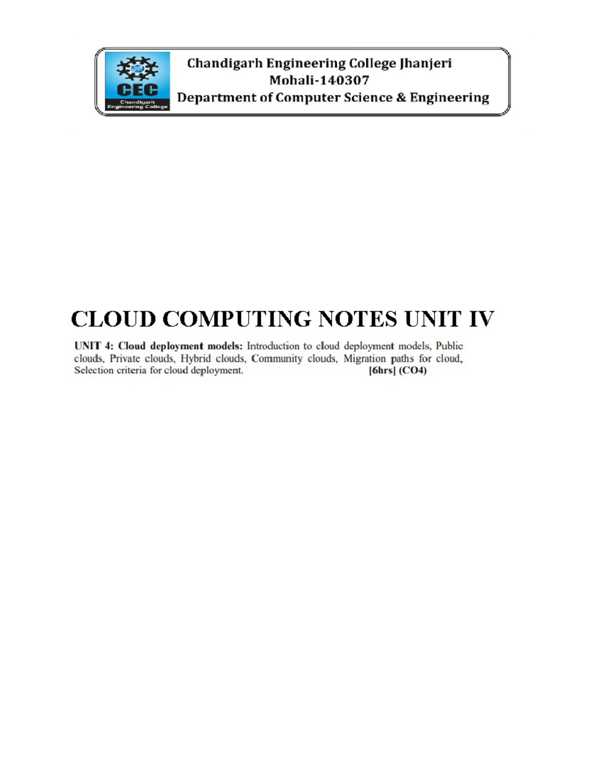 Cloud Computing Notes UNIT IV - CLOUD COMPUTING NOTES UNIT IV Cloud ...