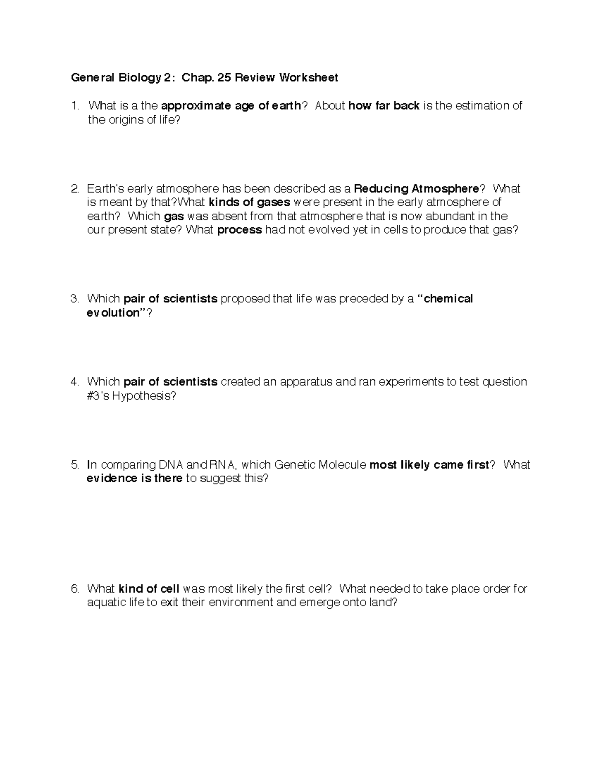 GB-2-Chap - Worksheet - General Biology 2: Chap. 25 Review Worksheet ...