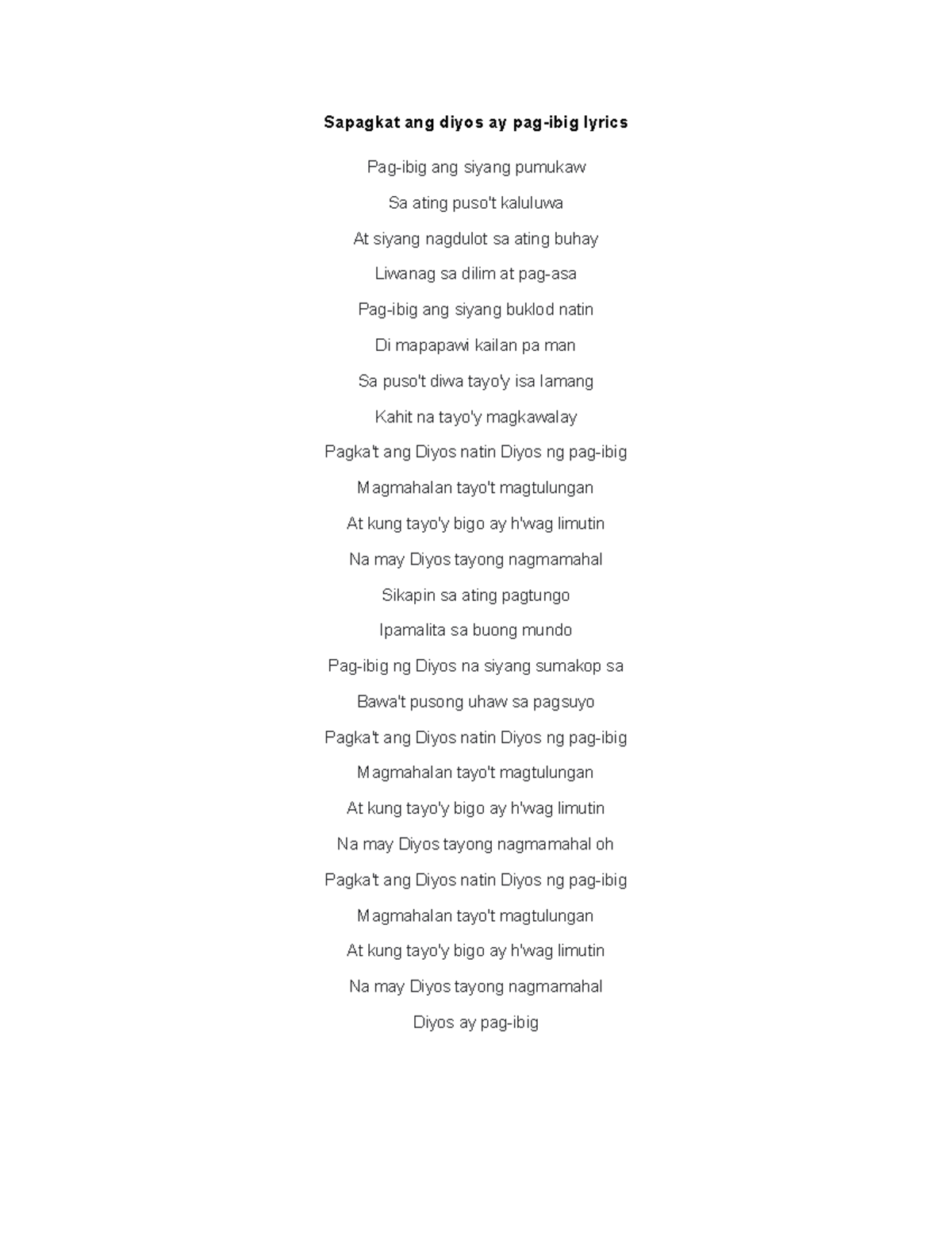 Sapagkat ang diyos ay pag ibig - Sapagkat ang diyos ay pag-ibig lyrics ...