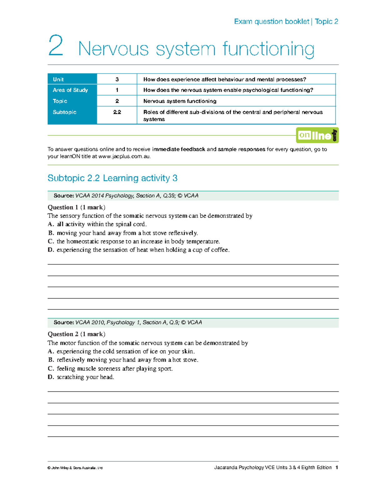 Nervous system functioning booklet 1 - 2 Nervous system functioning ...