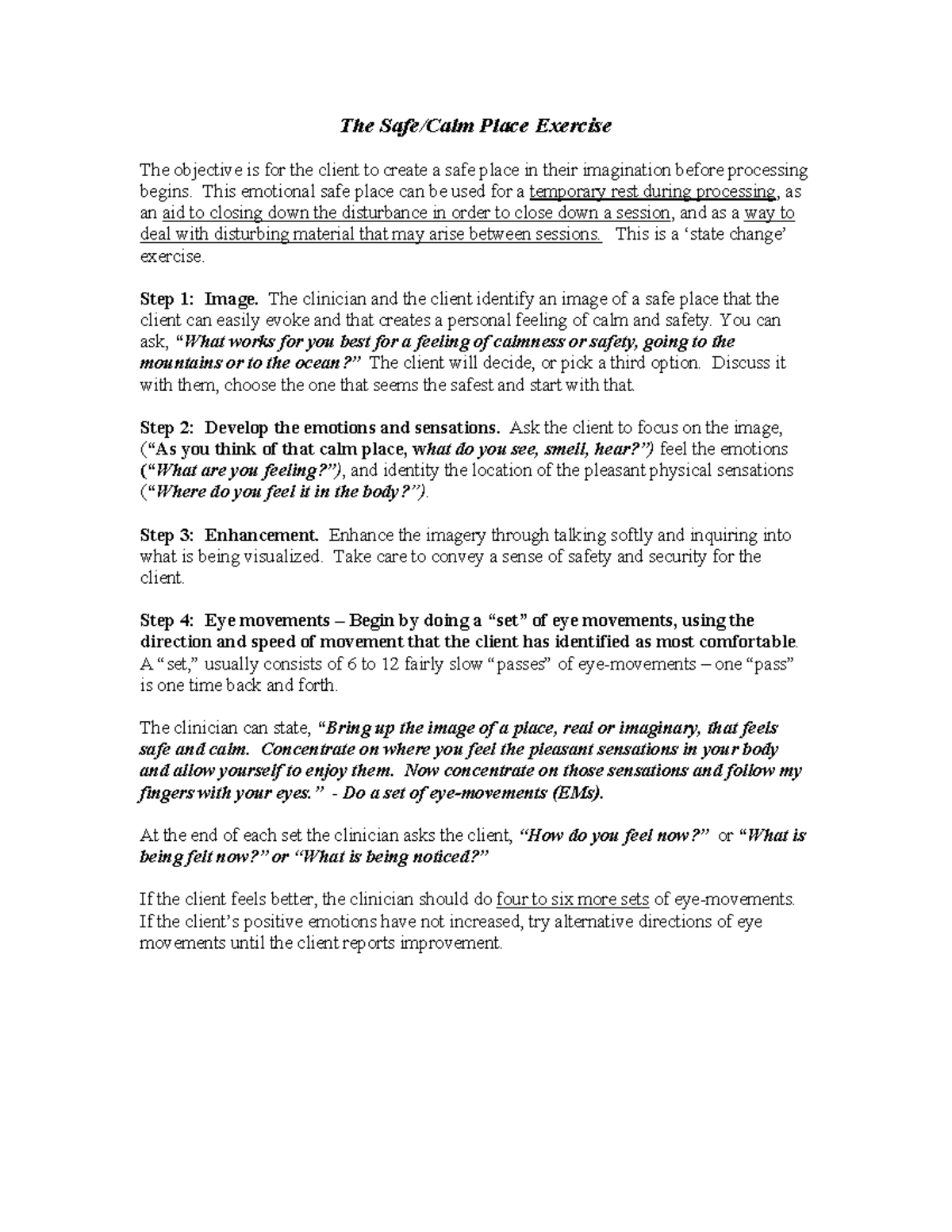 Calm Place : Safe Place Exercise - PSYC 050 - Howard - Studocu