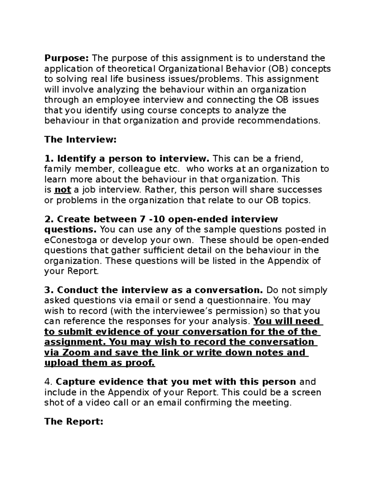 Organizational Interview Report - Instructions 1 - Purpose: The purpose ...