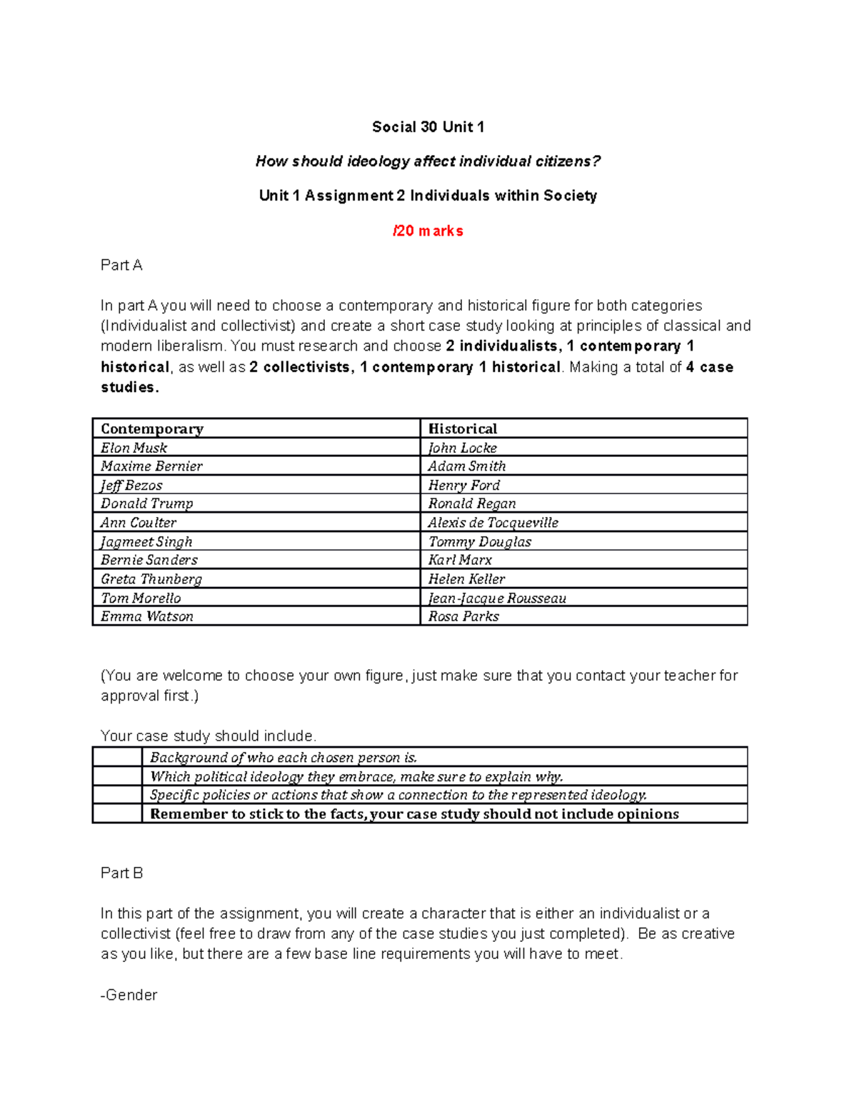 30-1 Unit 1 Assignment 2 Character - Social 30 Unit 1 How should ...