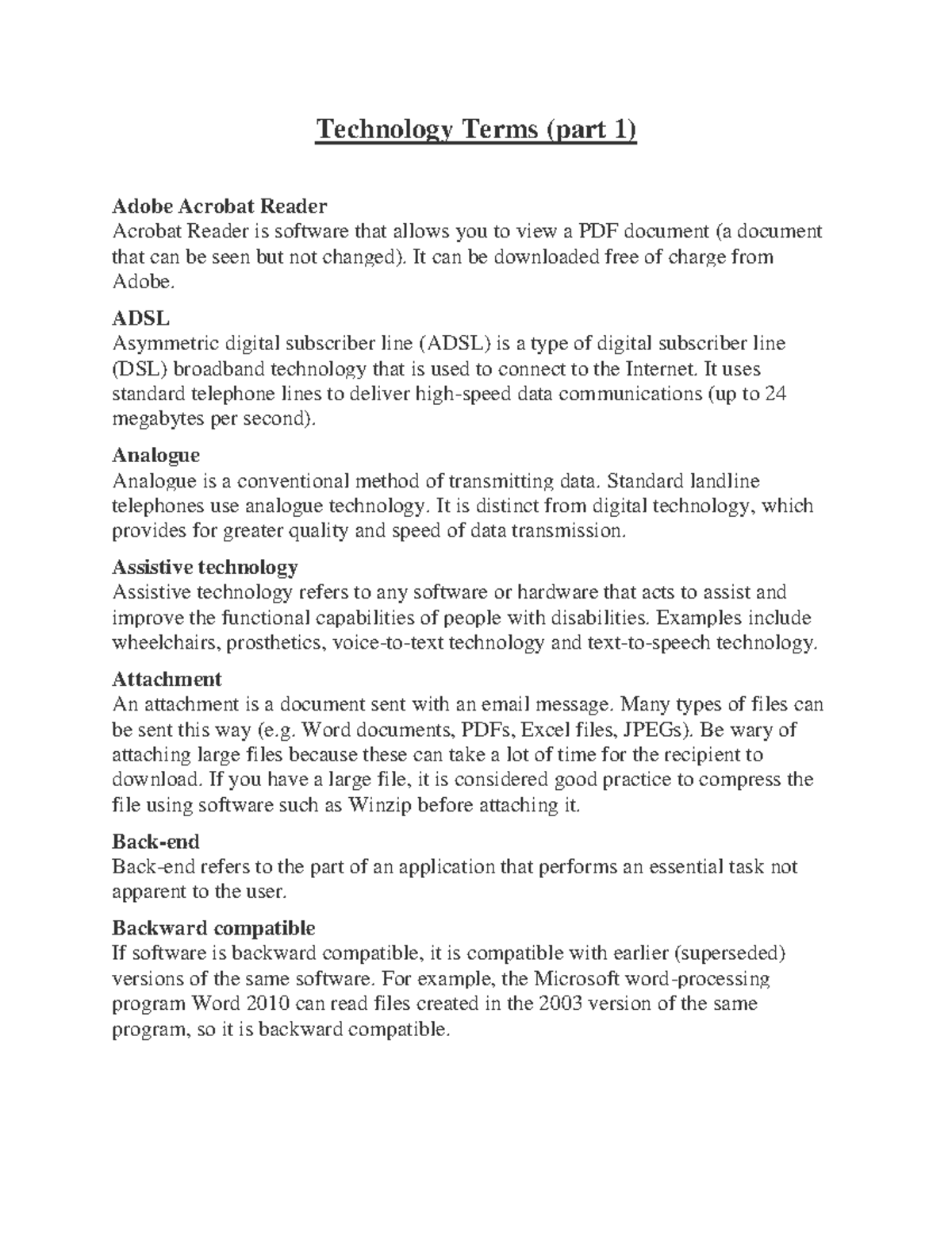 Technology Terms Part 1 - Technology Terms (part 1) Adobe Acrobat Reader Acrobat Reader is ...