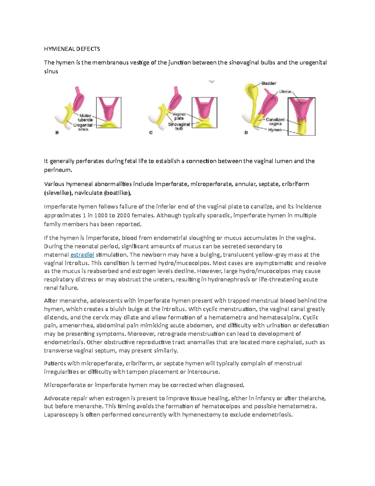 GYNE Prelims- Hymeneal Defects - HYMENEAL DEFECTS The hymen is the ...