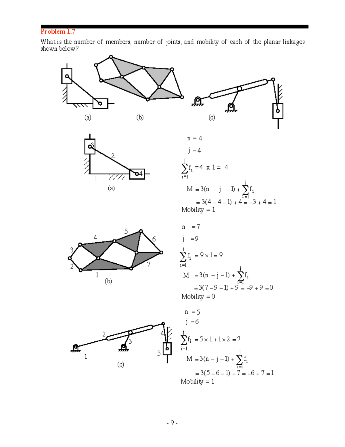 Chapter 1 - design - What is the number of members, number of joints, and mobility of each of ...