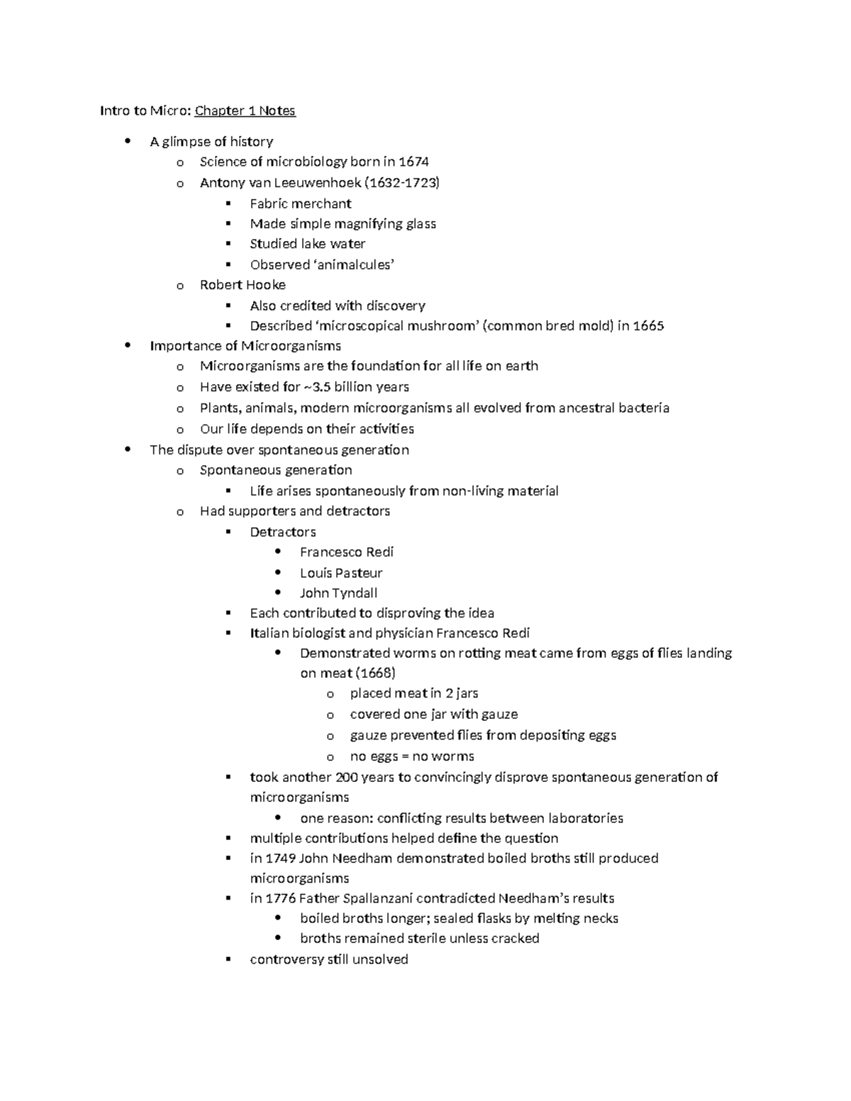 Microbiology Chapter 1 Notes - Intro to Micro: Chapter 1 Notes A ...