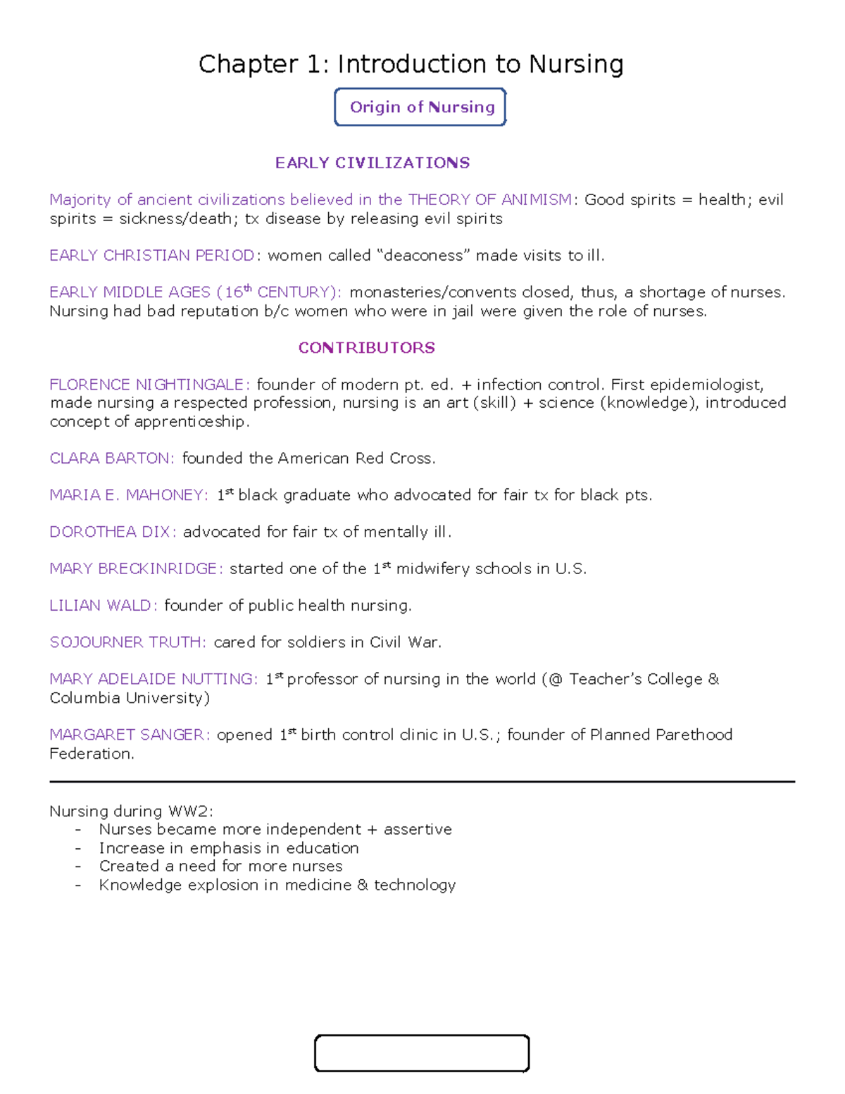 CH1 Notes: intro to professional nursing - Chapter 1: Introduction to ...