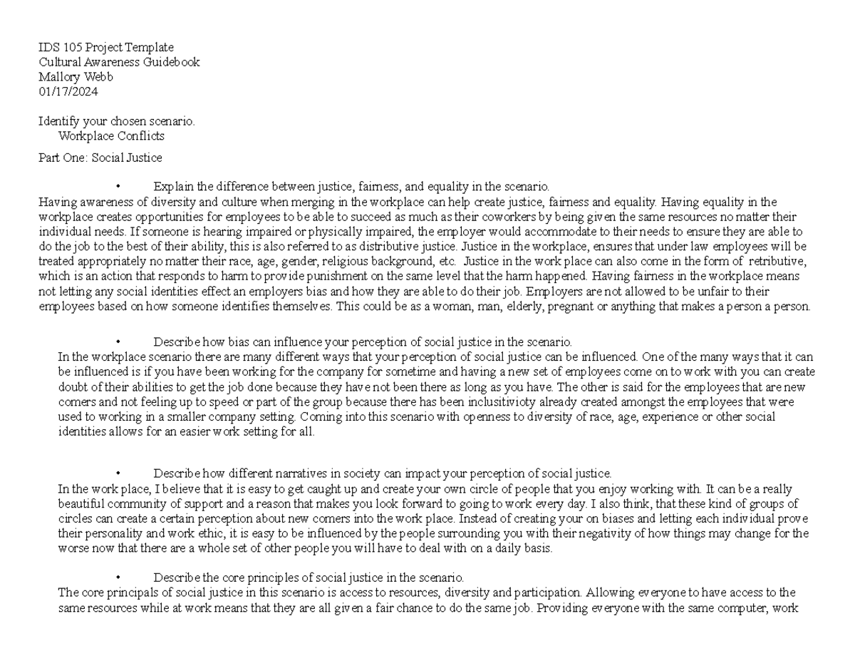 IDS 105 Project Template - IDS 105 Project Template Cultural Awareness ...