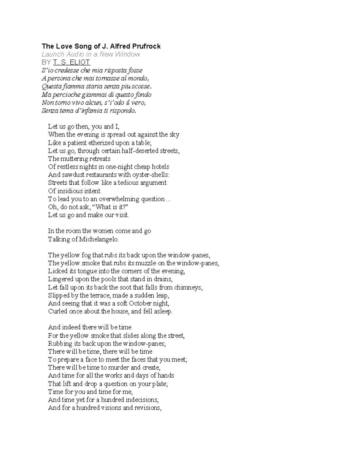 Poem - the poem of J. Alfred Prufrock - The Love Song of J. Alfred ...
