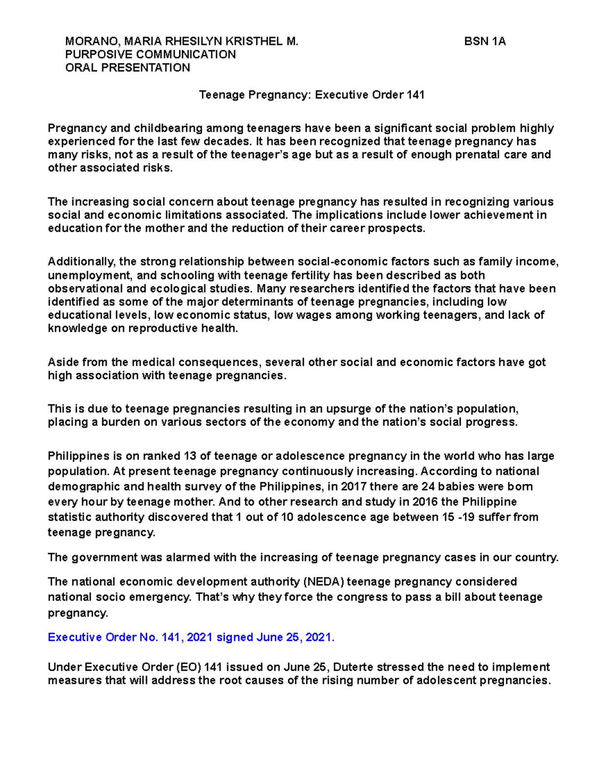 WEEK 4 Purcom ORAL Presentation Final Requirementsteenage Pregnanc 1 ...