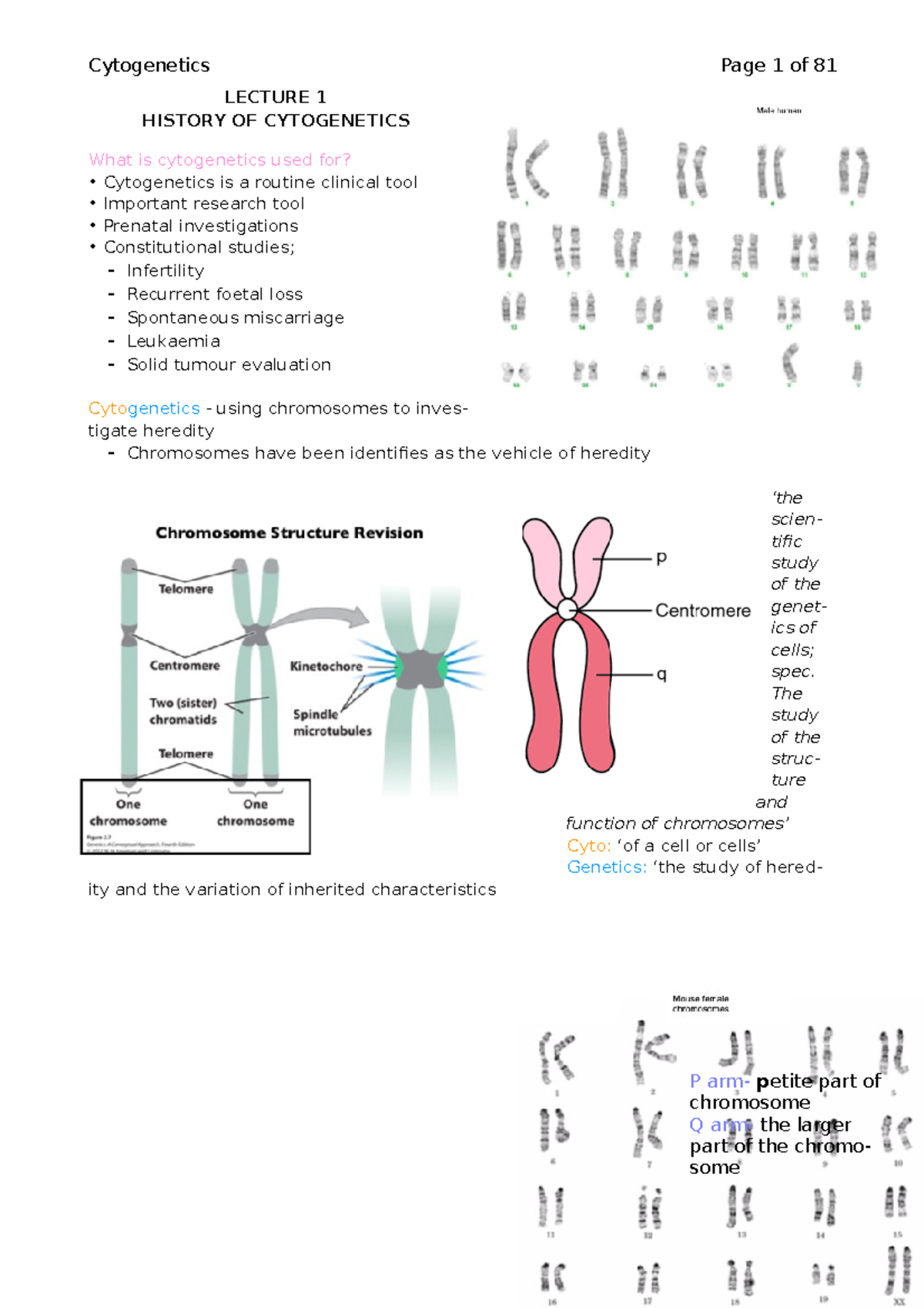 Lecture 1 Lecture 1 - INSTRUCTIONS - LECTURE 1 HISTORY OF CYTOGENETICS ...
