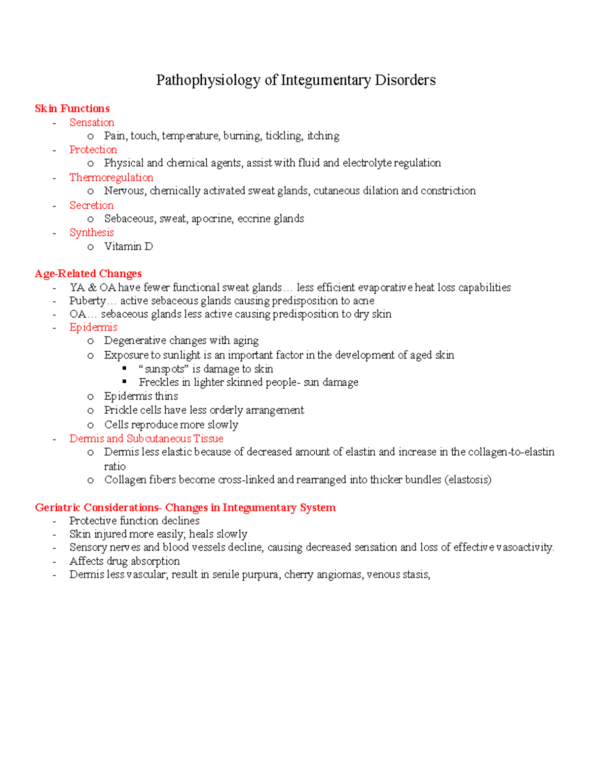 NURS510 Exam 2 Outline - Pathophysiology of Integumentary Disorders ...