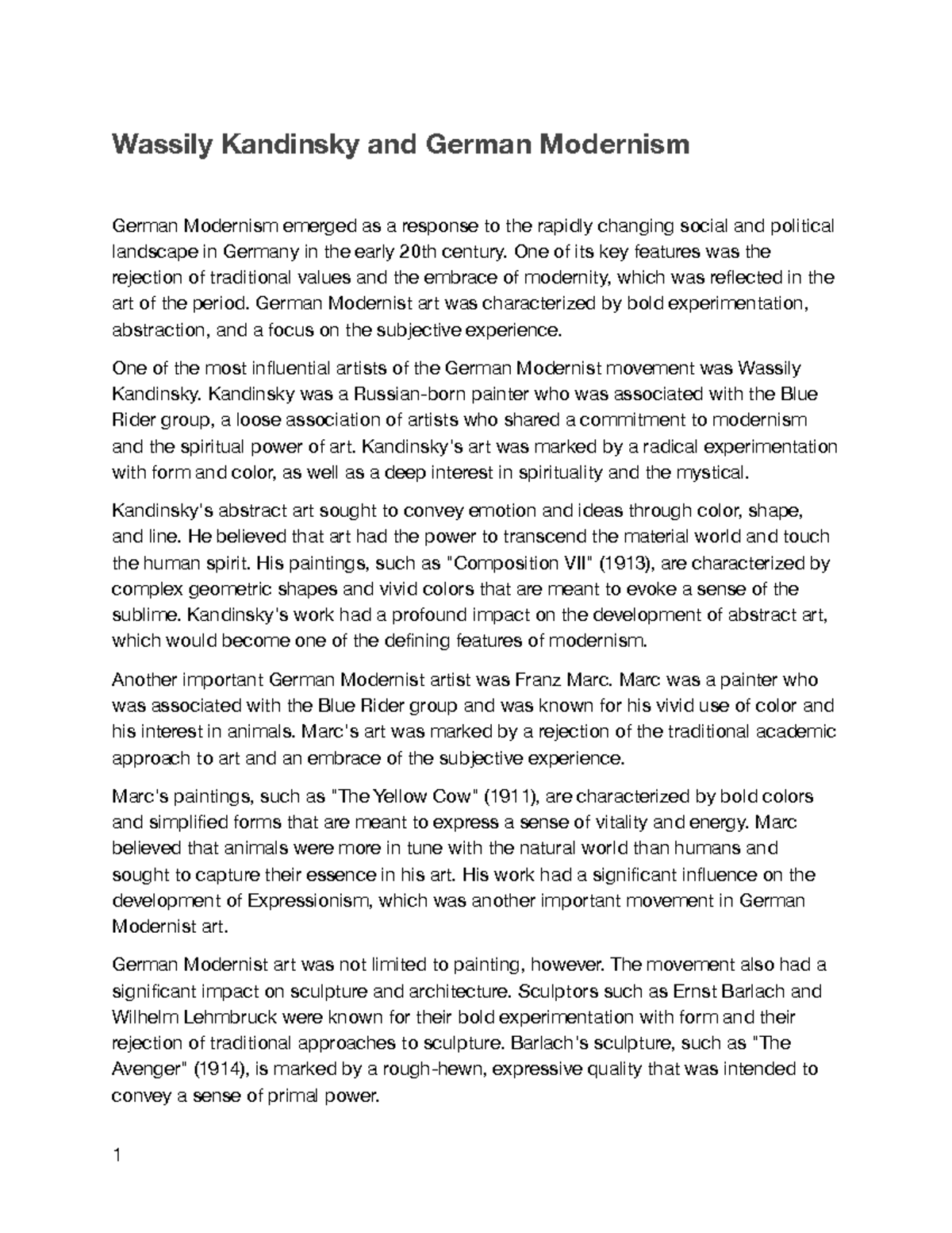 Wassily Kandinsky and German Modernism - One of its key features was ...