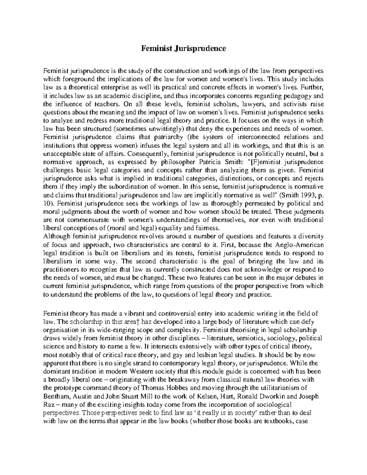 Feminist Jurisprudence theory and answr facts for the students in exams ...