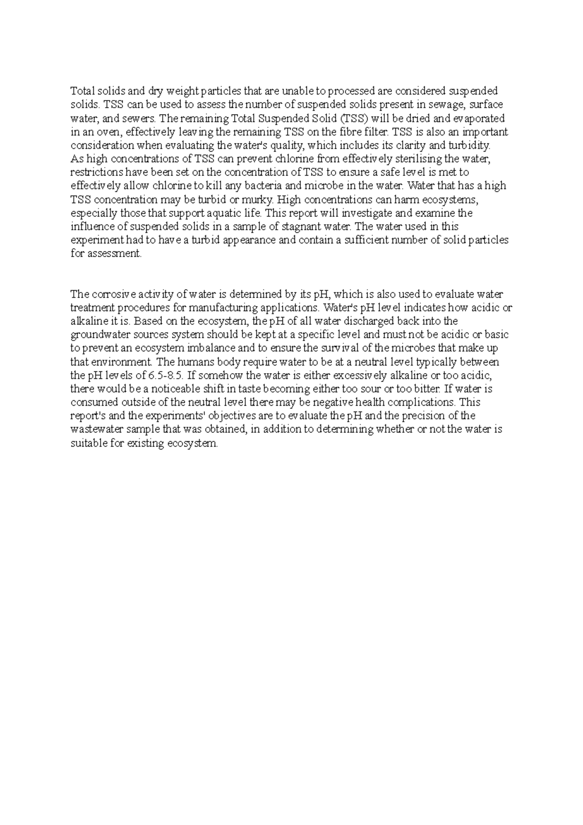 TSS - Introduction for a lab report assessment - Total solids and dry ... TSS - Introduction for a lab report assessment - Total solids and dry ...
