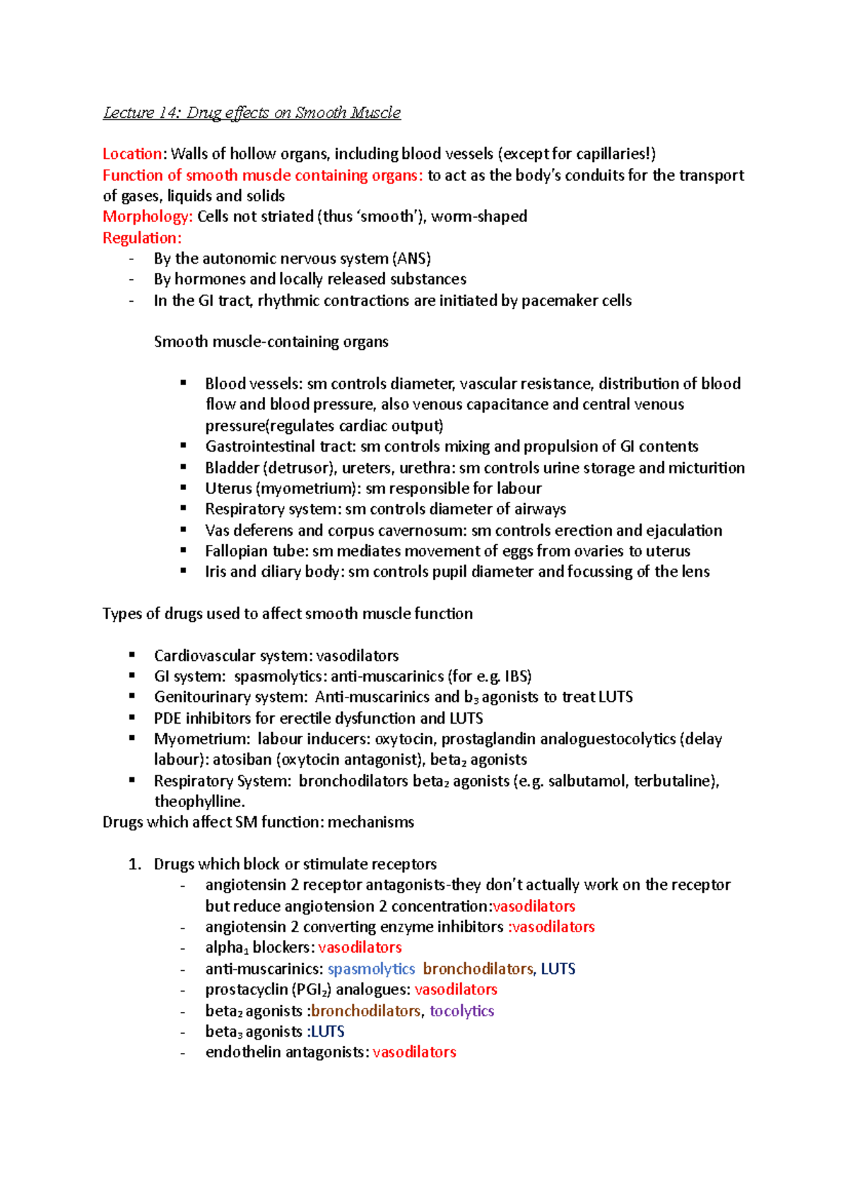Lecture 14 - Ian McFadzeann - Lecture 14: Drug effects on Smooth Muscle ...