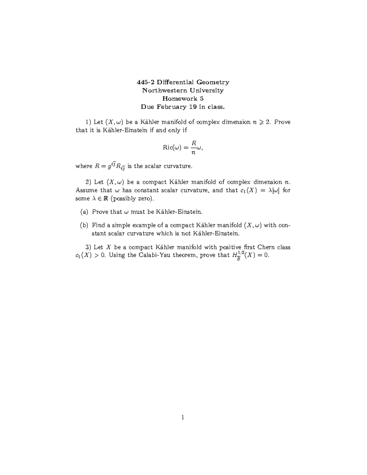 445-2 Differential Geometry Homework 5 - 445-2 Differential Geometry ...