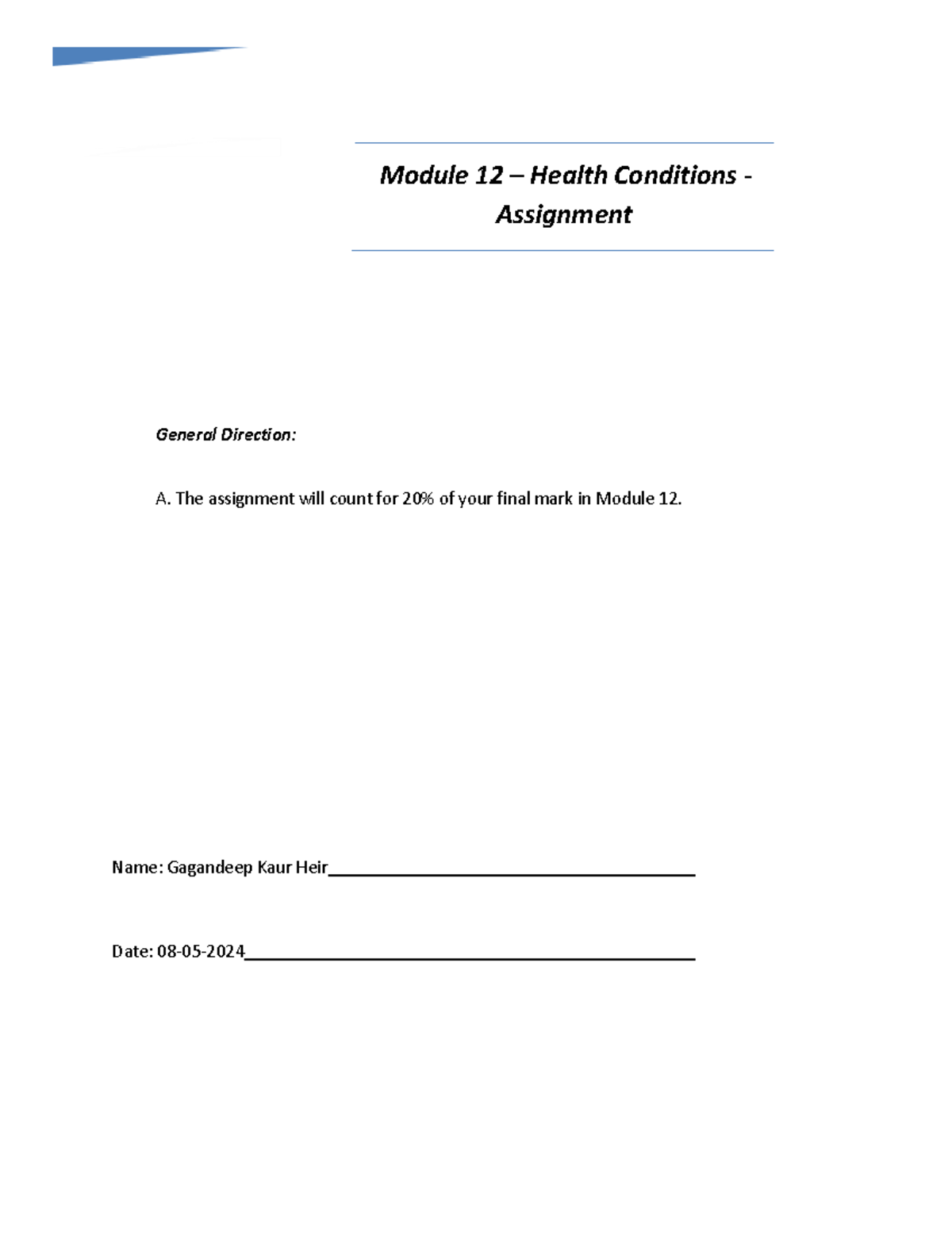 IV-12 Assigmt - Module 12 Health Conditions-converted - Module 12 ...