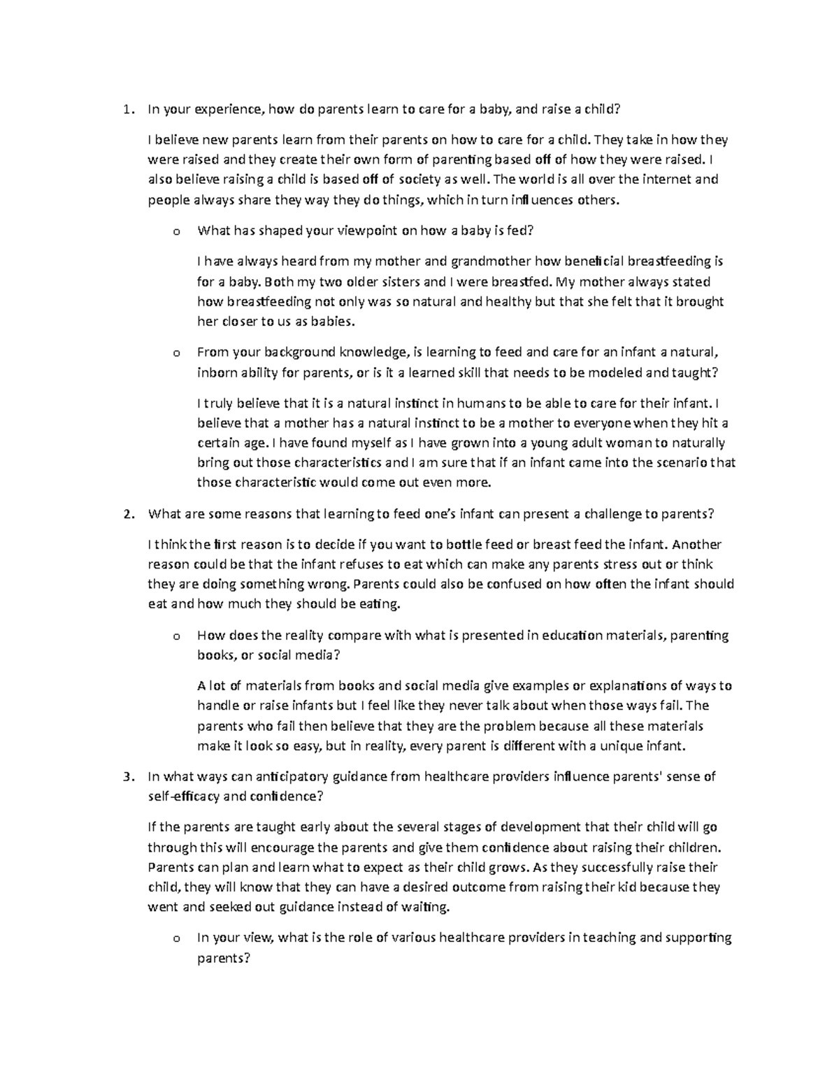 Mothers Milk assignment JB 2020 - In your experience, how do parents ...