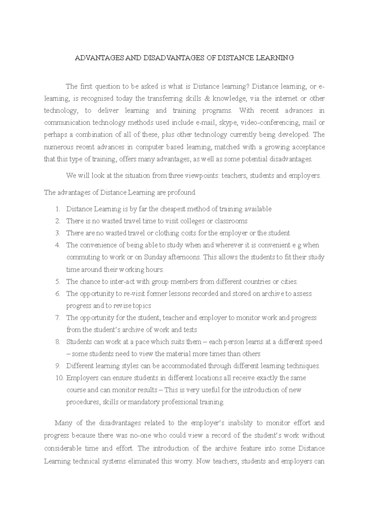 Advantages AND Disadvantages OF Distance Learning - ADVANTAGES AND ...