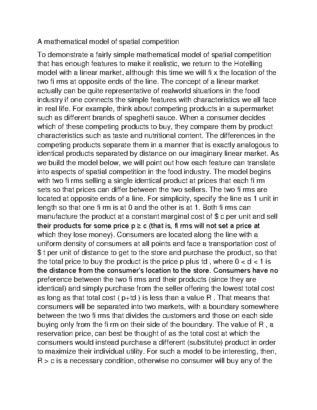 A mathematical model of spatial competition - The concept of a linear ...